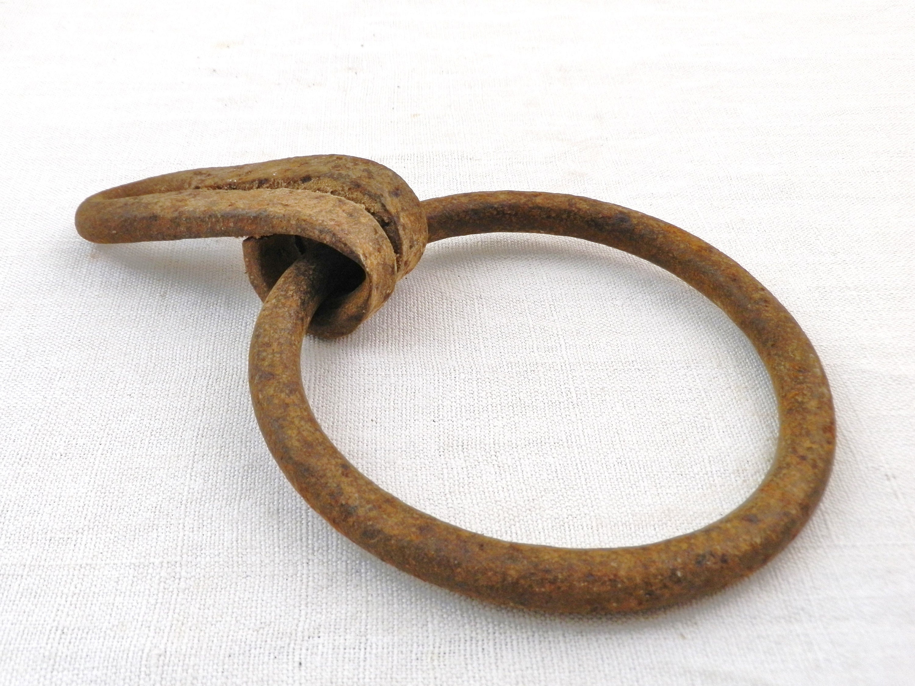 Large Antique French Hand Forged Rusty Iron Hitching Ring, Vintage ...