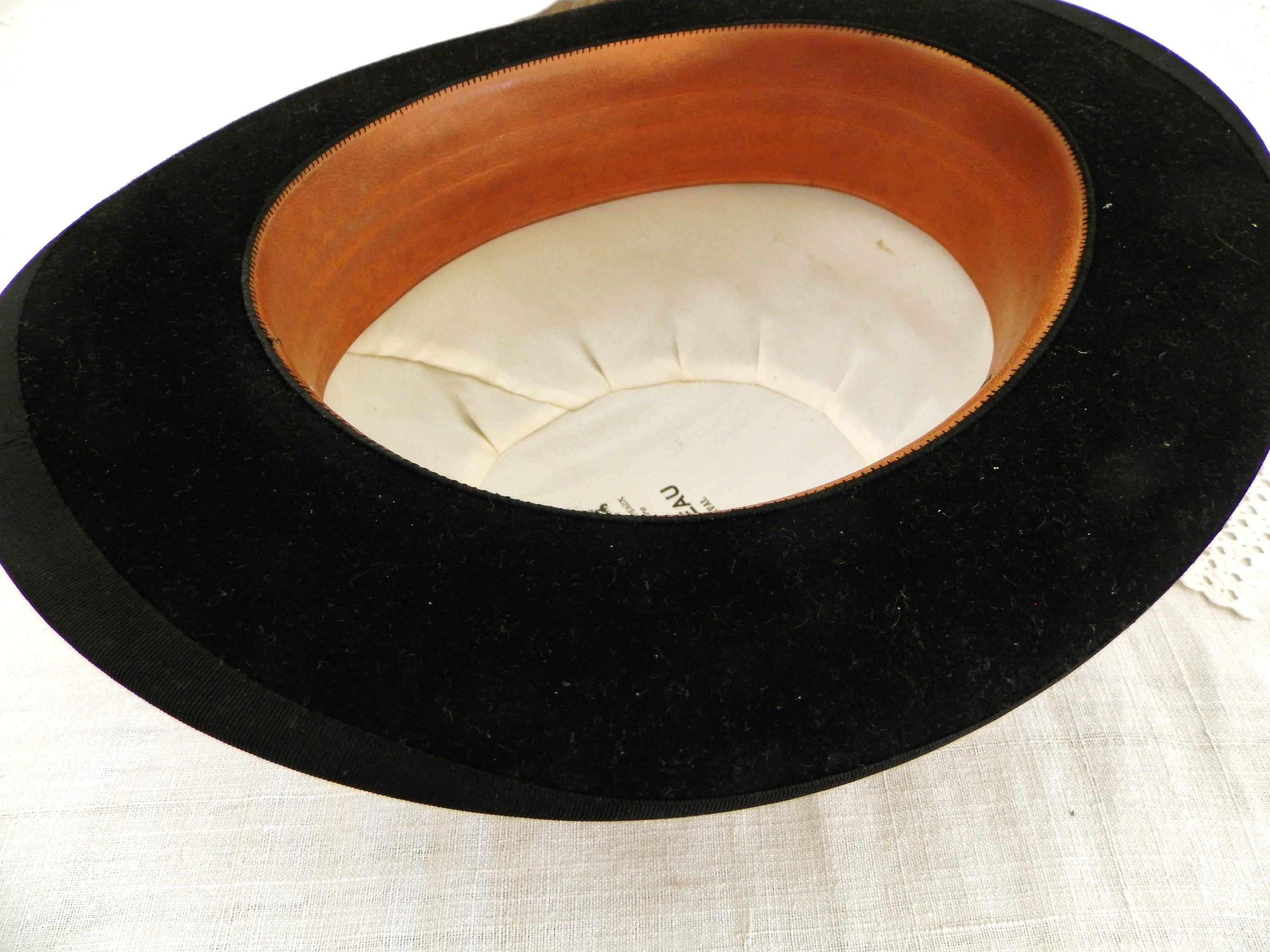 Antique French Barely Used Black Woolen Felt Bowler Hat made by Pineau ...
