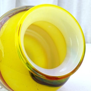 Vintage French Art Glass Bright Yellow Vasse With Colorful Swirl ...