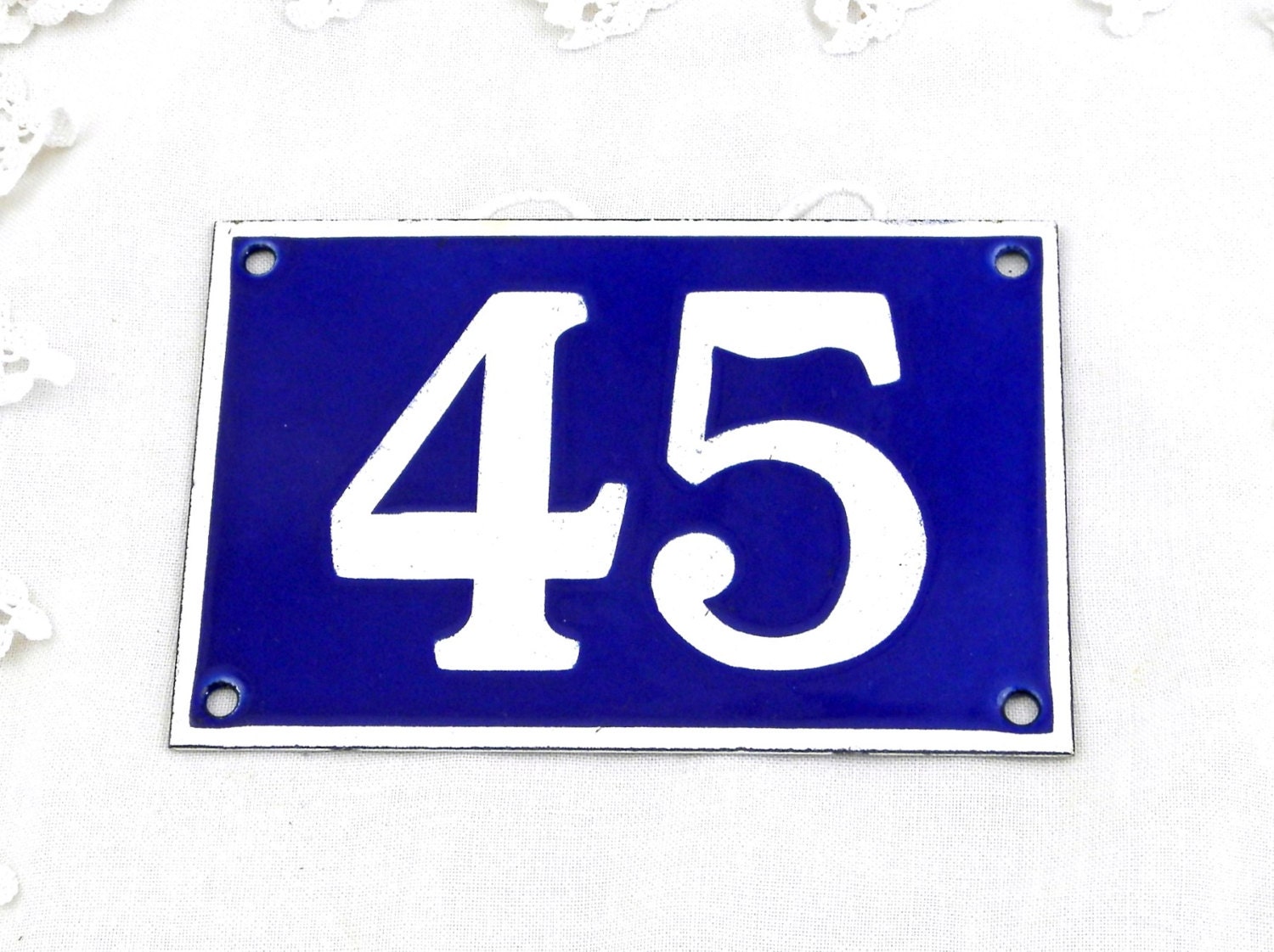 Vintage Traditional French Enamel House Number Plate Number 45 in Blue ...