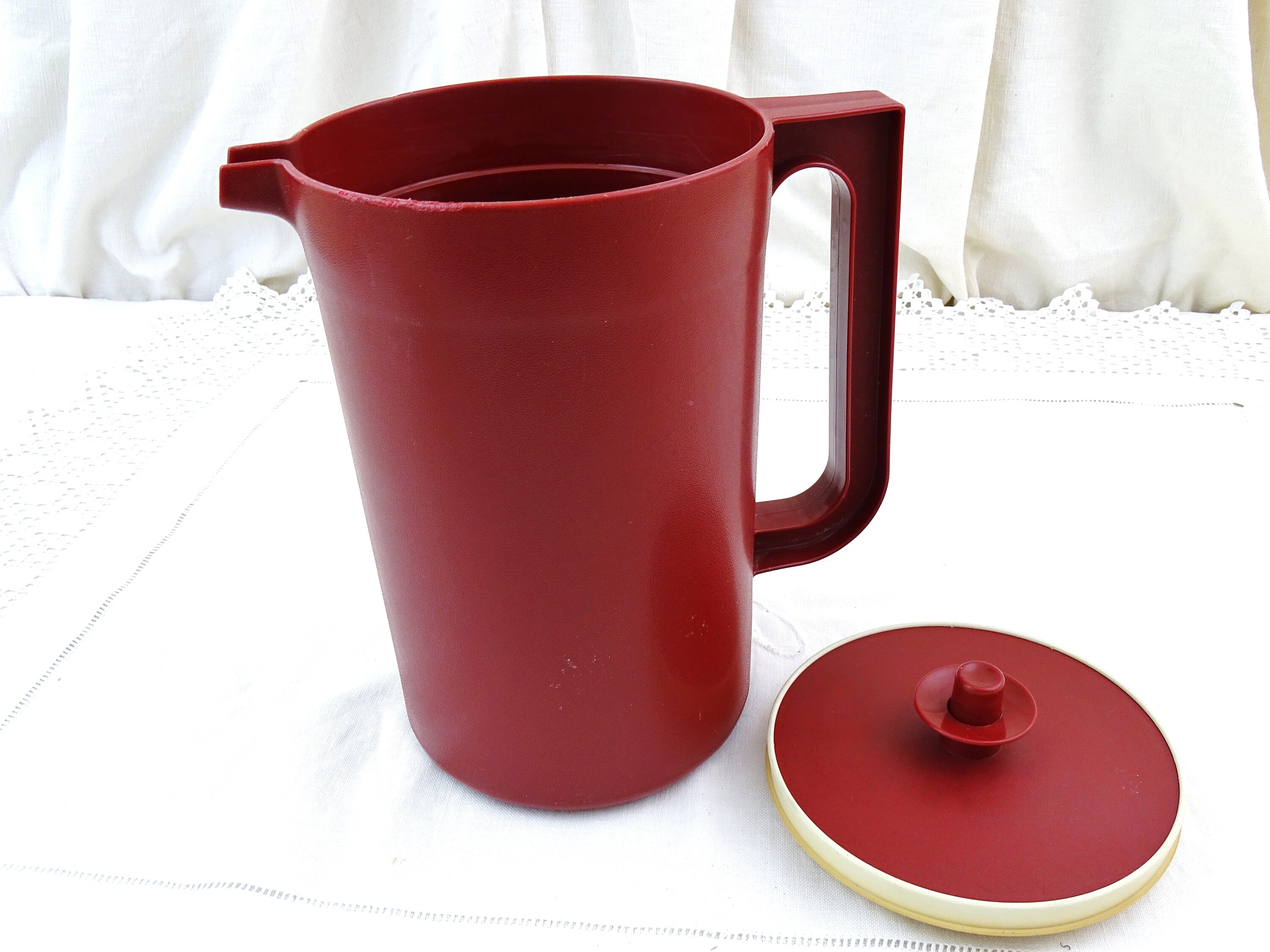 Large Vintage Maroon Colored Tupperware Pitcher, Retro Picnic Jug by ...