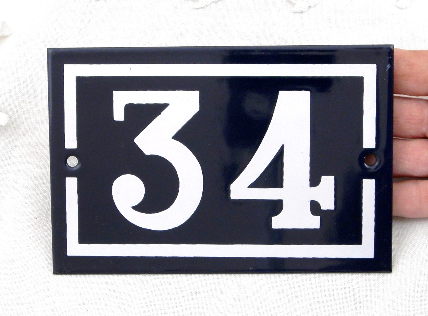 Vintage Traditional French Enamel House Number Plate Number 34 in Dark ...