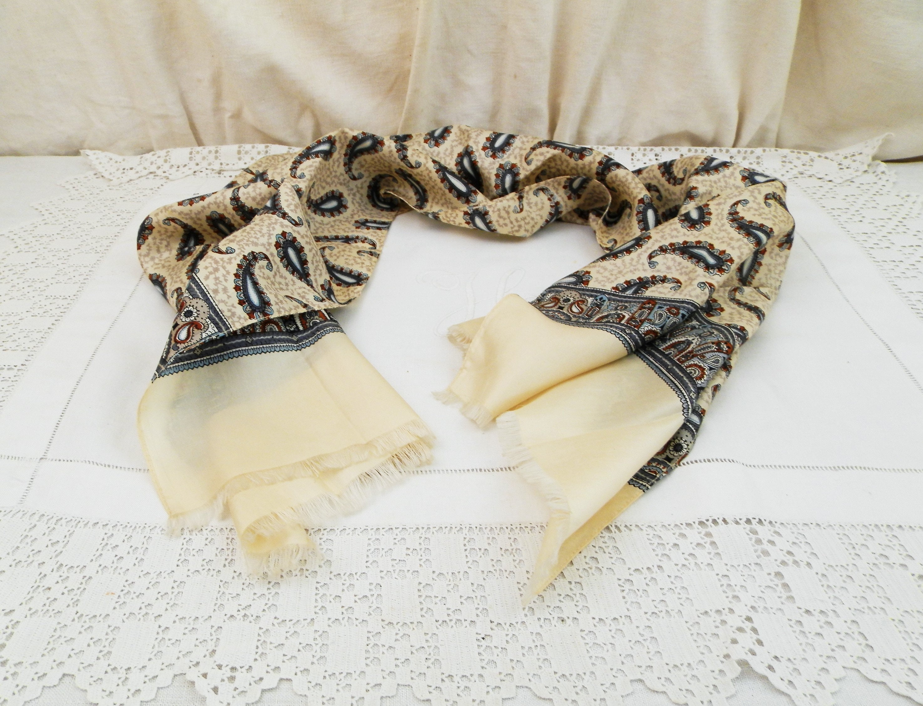 Vintage French Silk Paisley Pattern Scarf, Retro Clothing Accessory ...