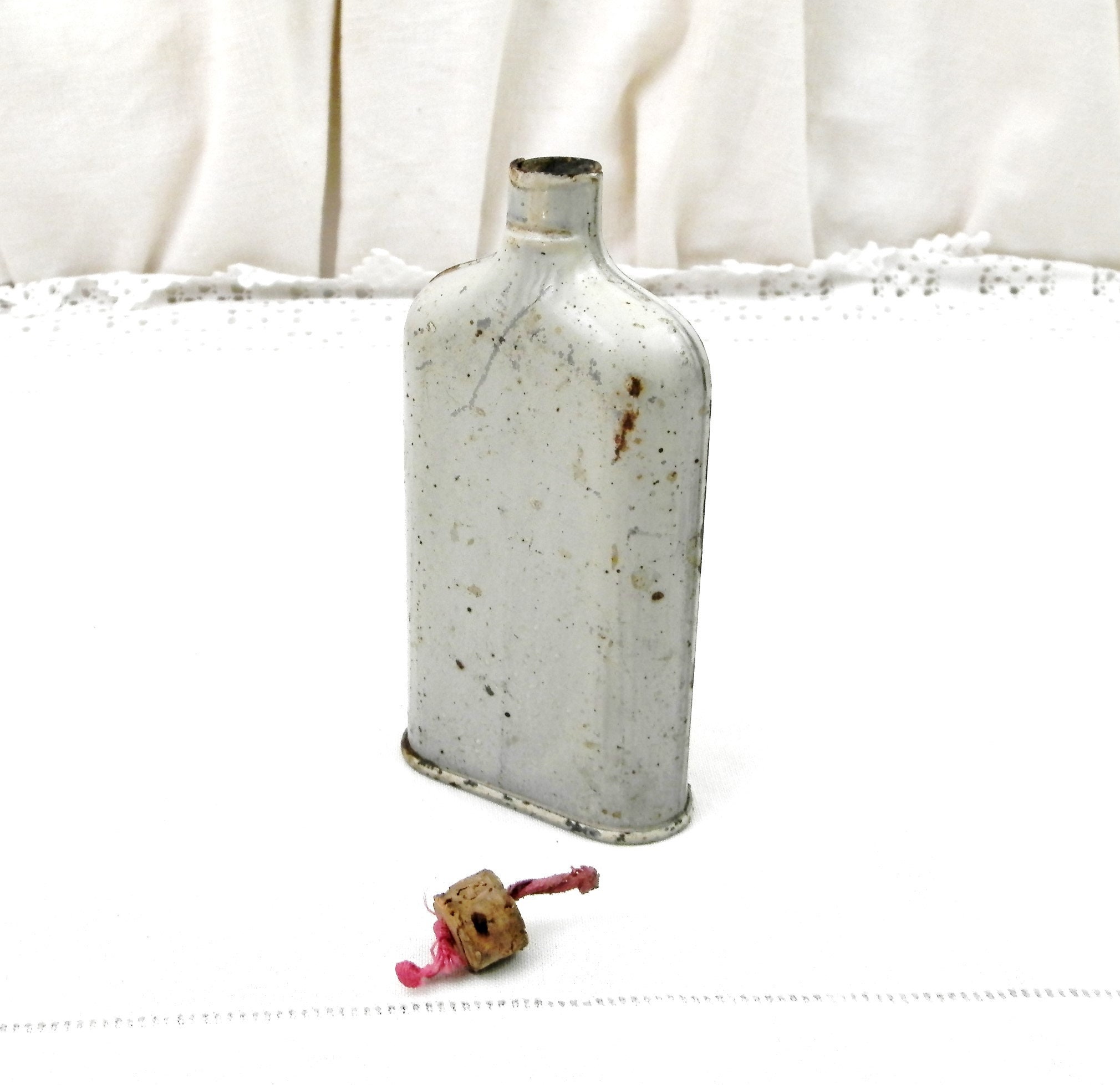 Antique Painted Metal Gun Powder Flask With Cork Stopper from France ...