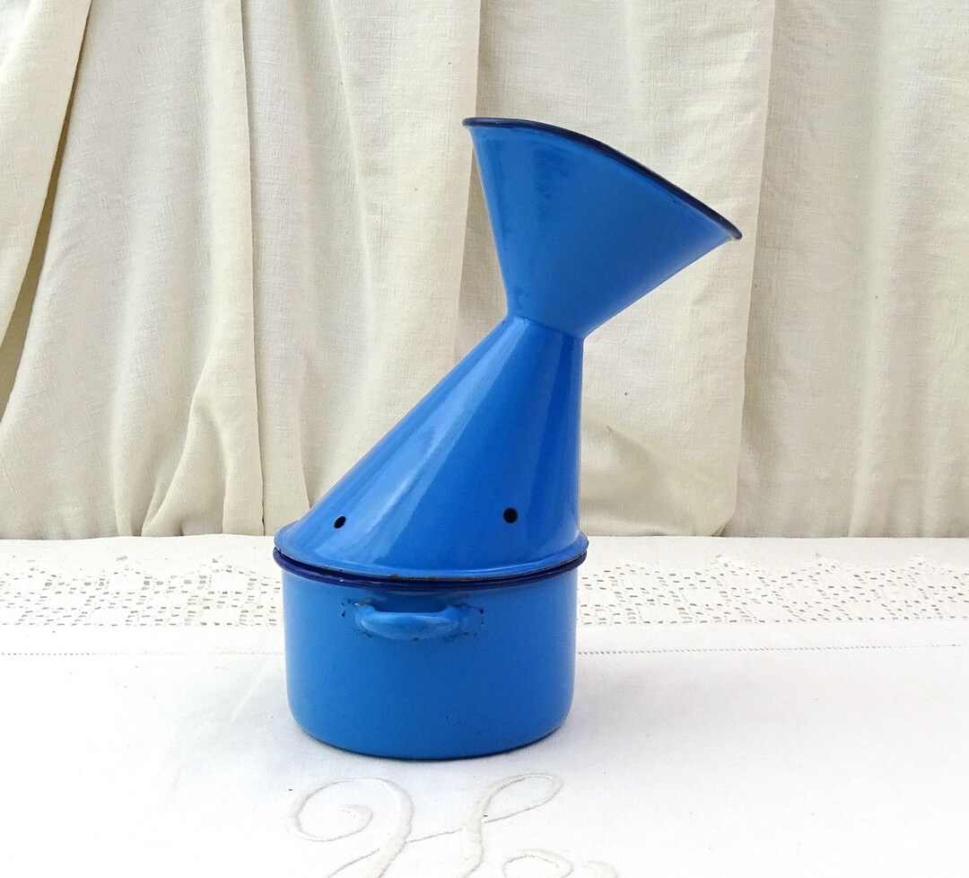 Vintage Blue Enameled Metal Steam Inhaler, Retro Enamel Herbal Steam ...
