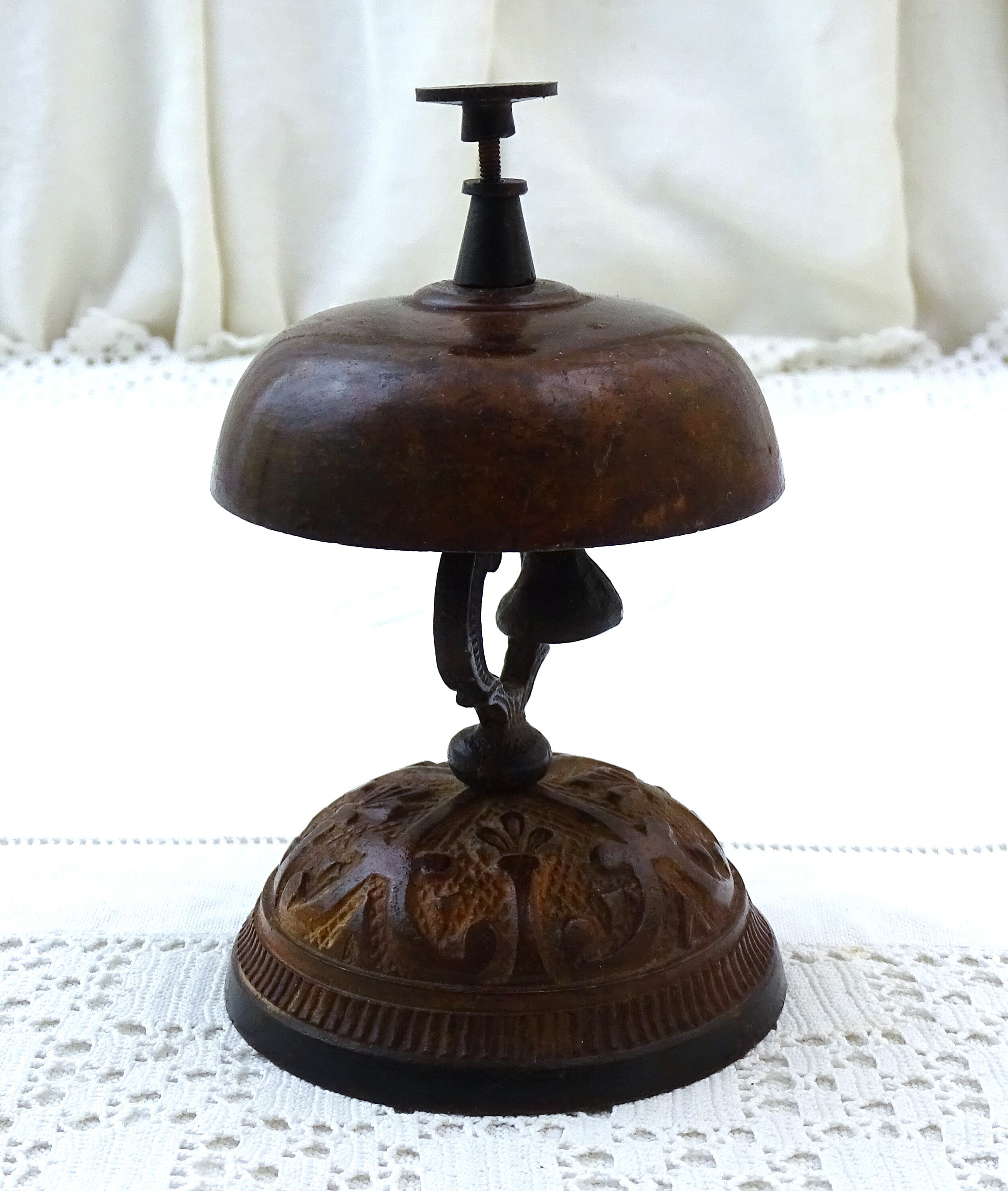 Antique French Cast Iron Shop Counter Bell, Vintage Hotel Lobby Style ...