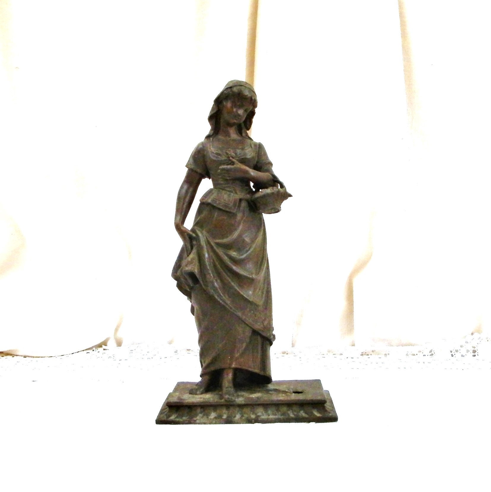 Antique 19th Century French Cast Iron Statue of Young Girl with Flower ...