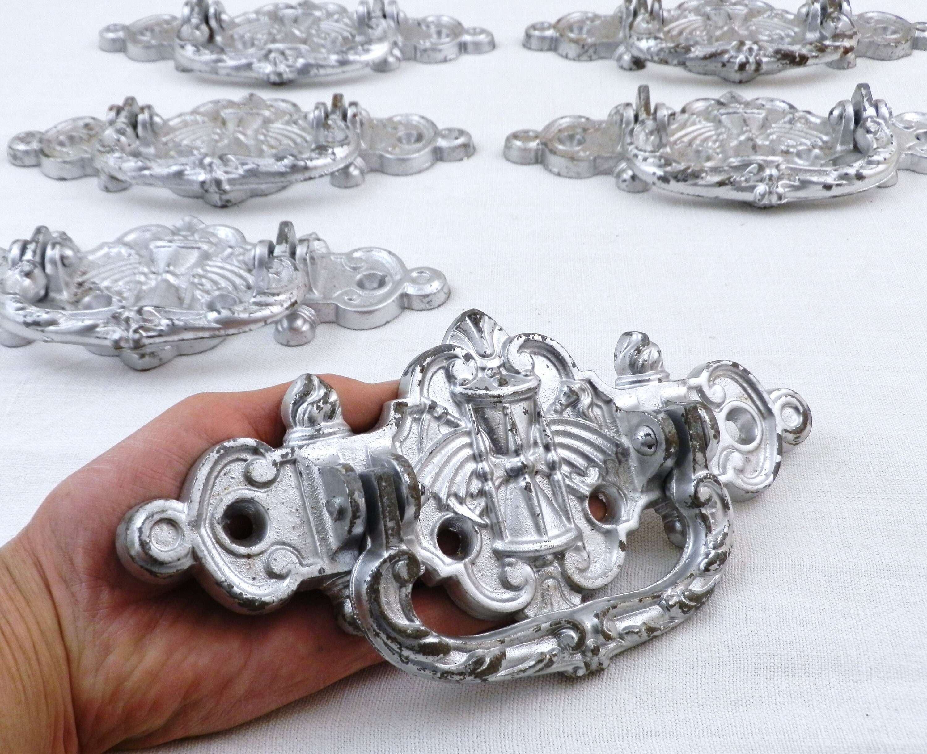 1 Large French Vintage Unused Cast Metal Coffin Handle Adorned with ...