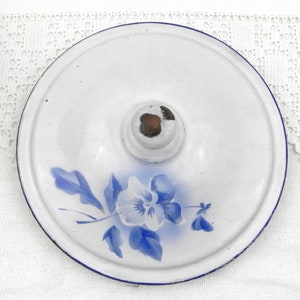 Small Antique French Chippy Blue and White Enamelware Lidded Bowl With ...