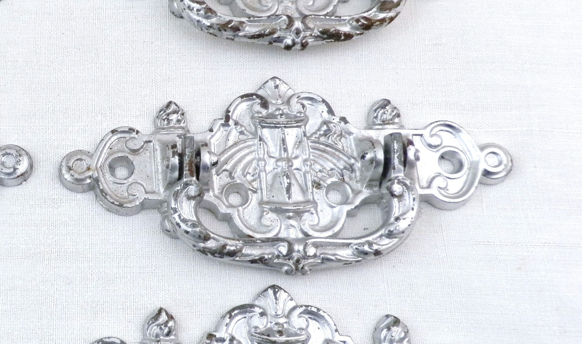 1 Large French Vintage Unused Cast Metal Coffin Handle Adorned with ...