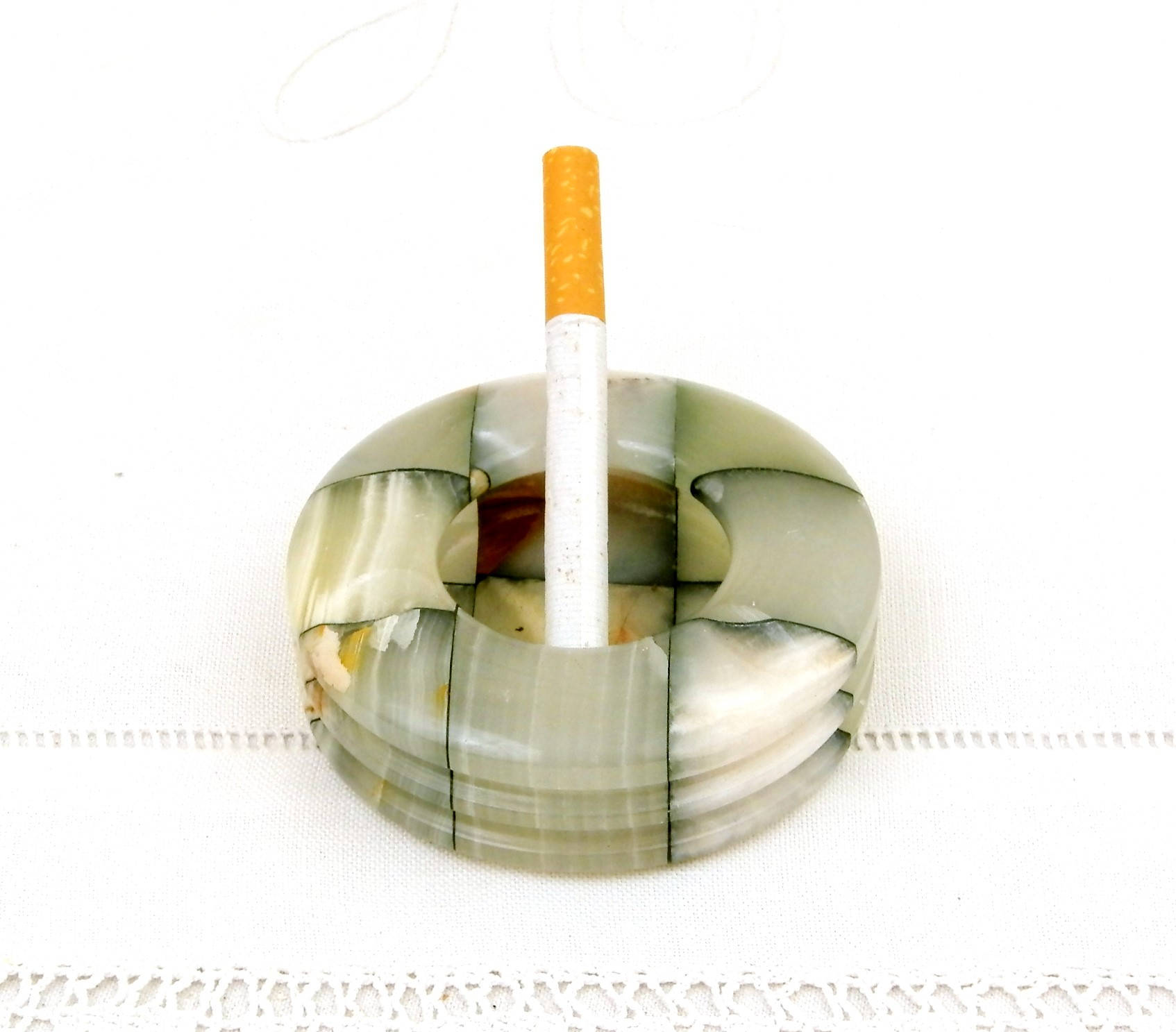 Small Vintage Carved Pale Green Veined Mosaic Onyx Marble Agate Stone ...