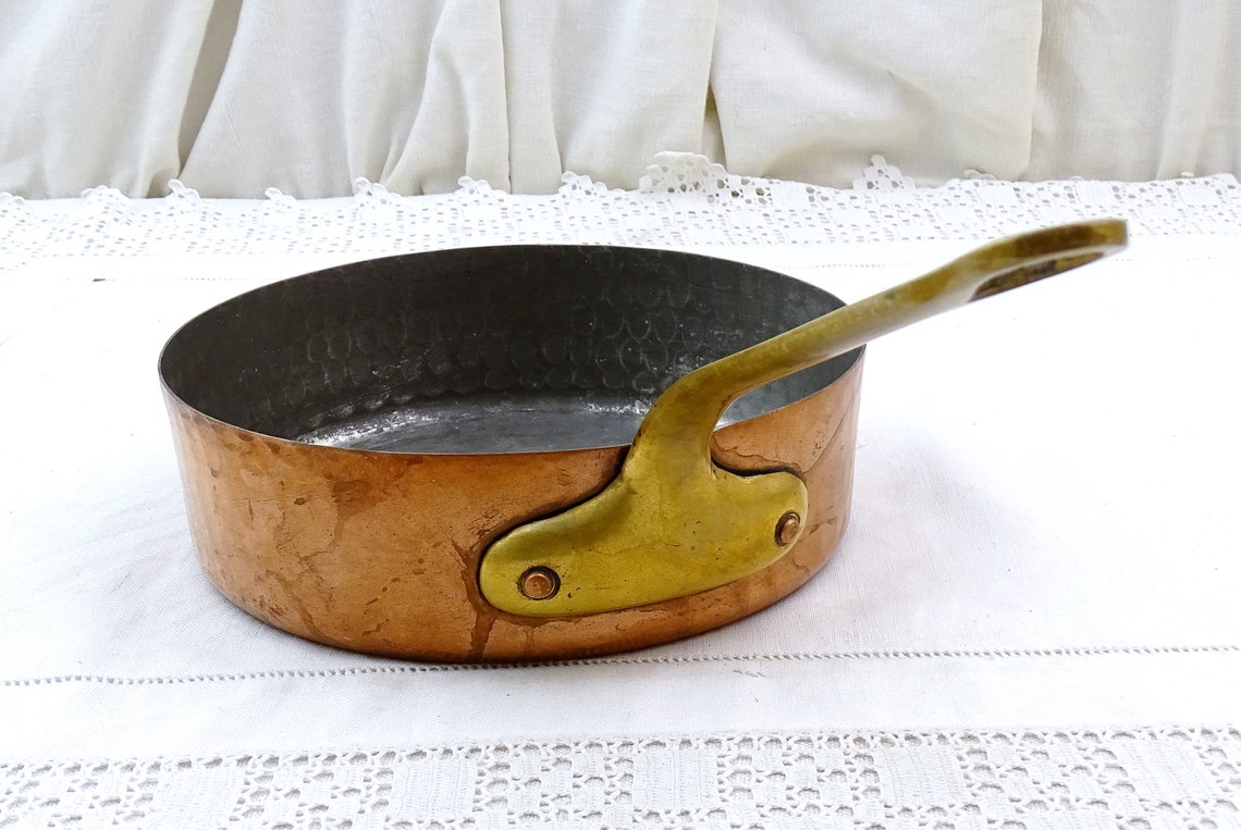 Vintage French Tin Lined Copper Skillet Made in Villedieu France, Retro ...