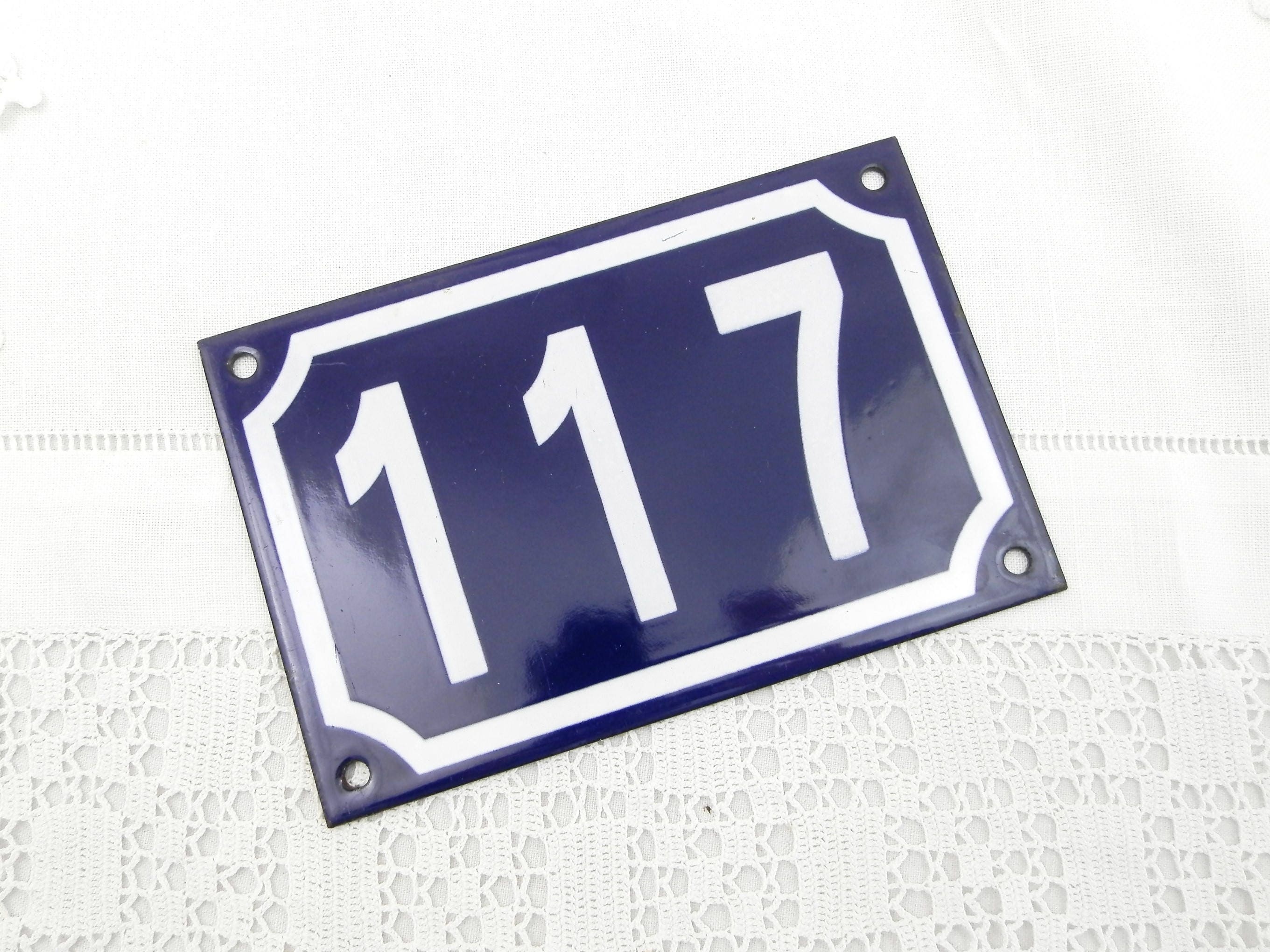 Blue and White Enamel Metal Number Plaque 117, Vintage French House ...