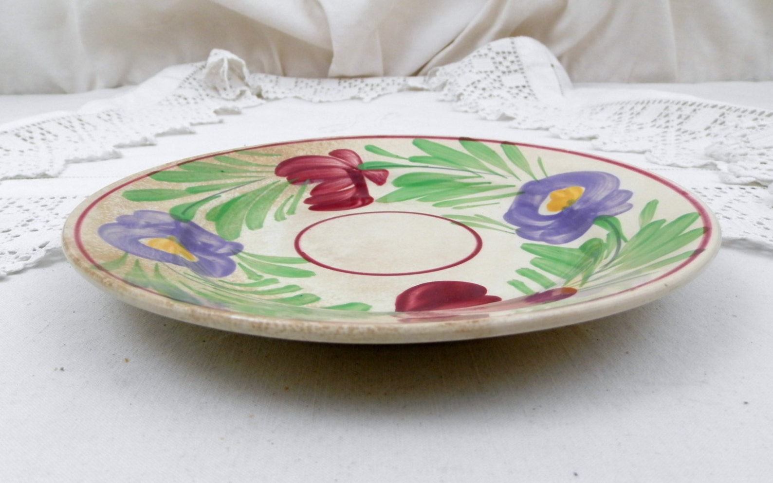 Antique French Dessert Hand Painted Plate Ceramic Plate With Flower ...
