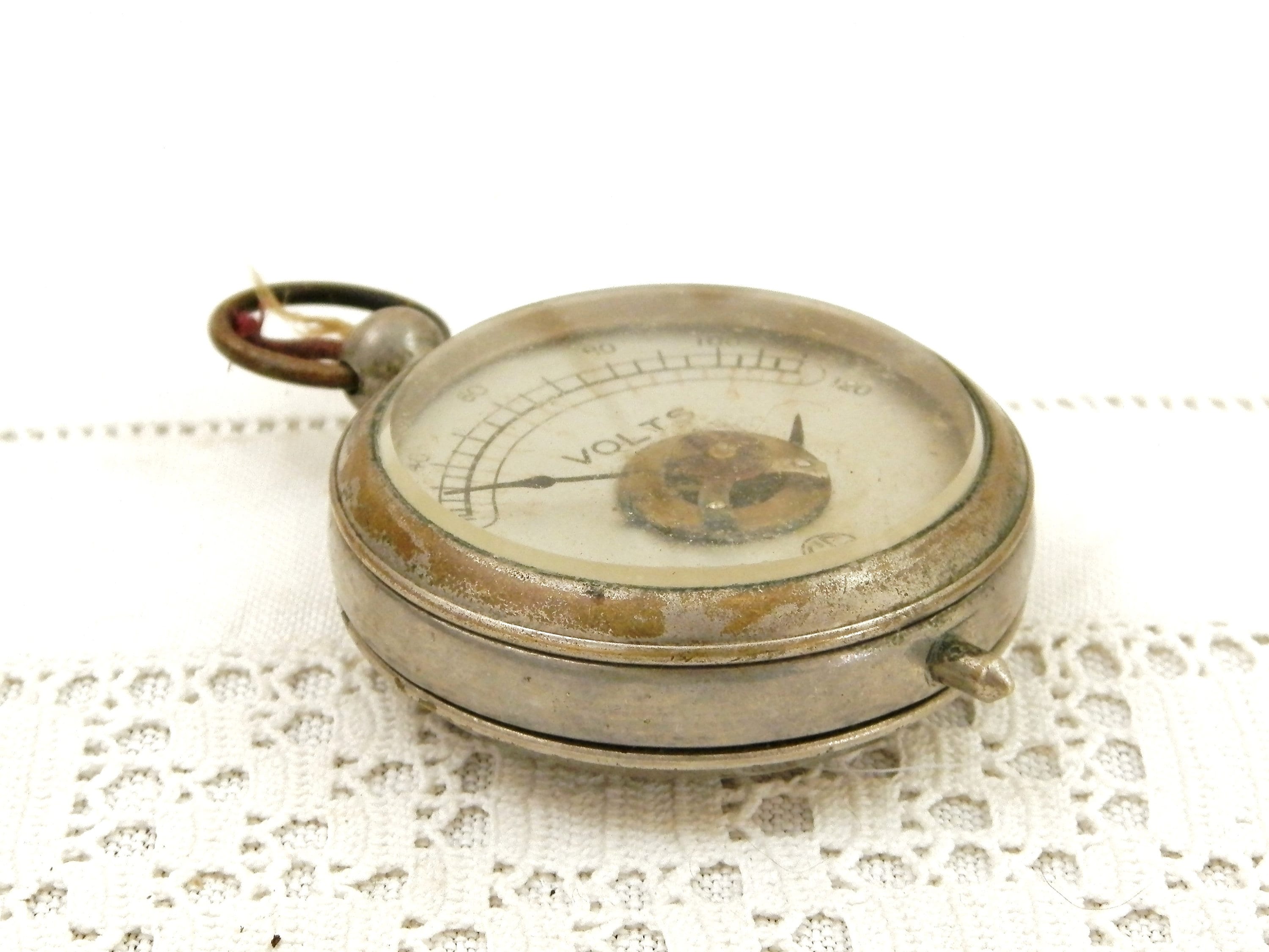 Antique French Round Pocket Voltmeter Made of Silver Plated Metal and ...