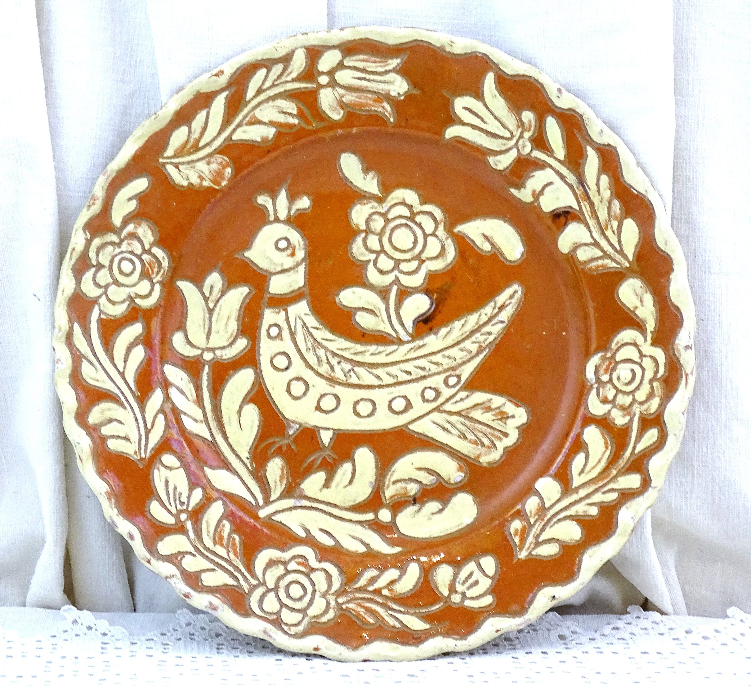Vintage French Ceramic Redware Sgraffito and Slip Decorated Wall Plate ...