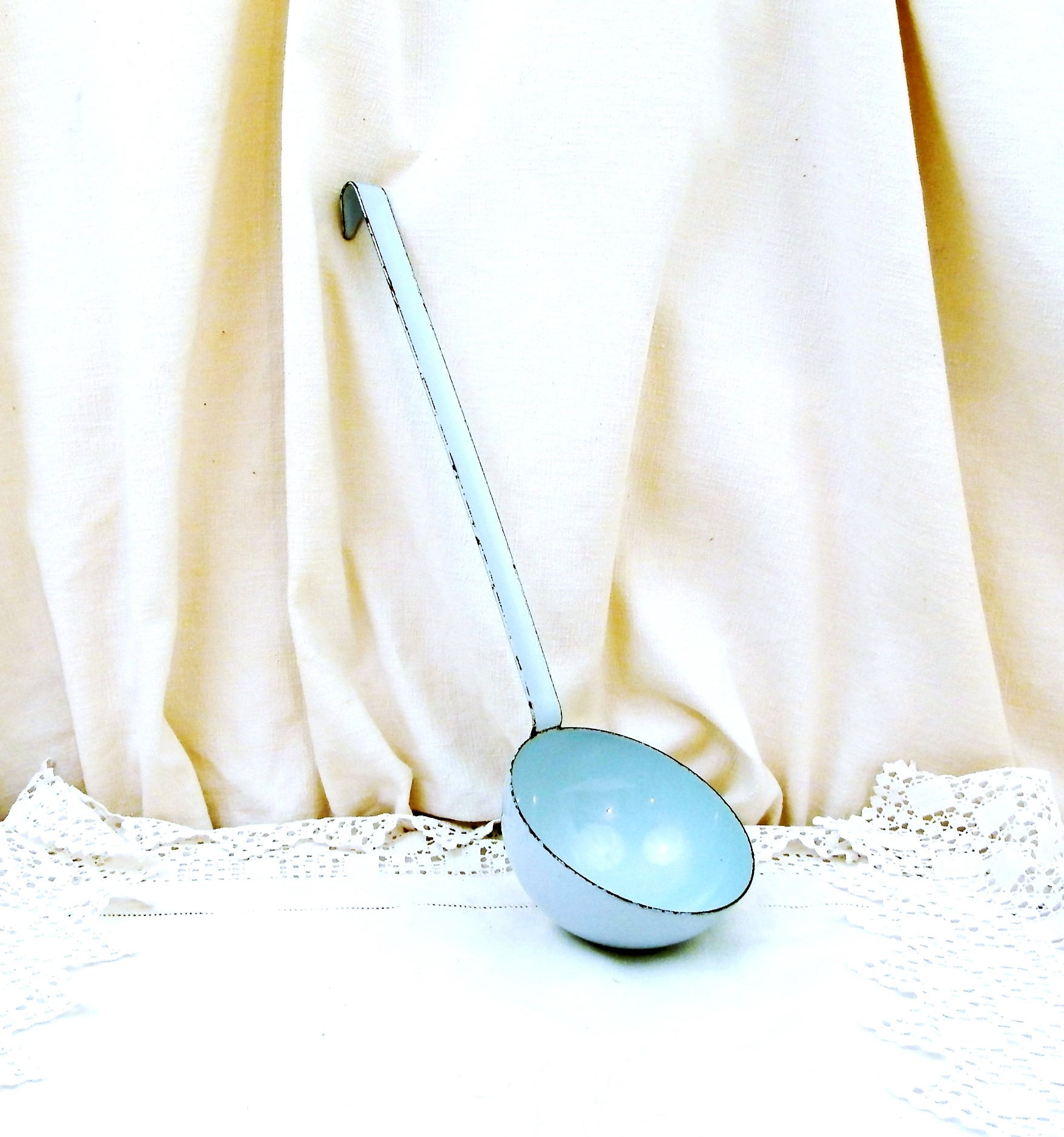 Vintage French Mint Green Chippy Enamel Serving Ladle, 1940s 1950s ...