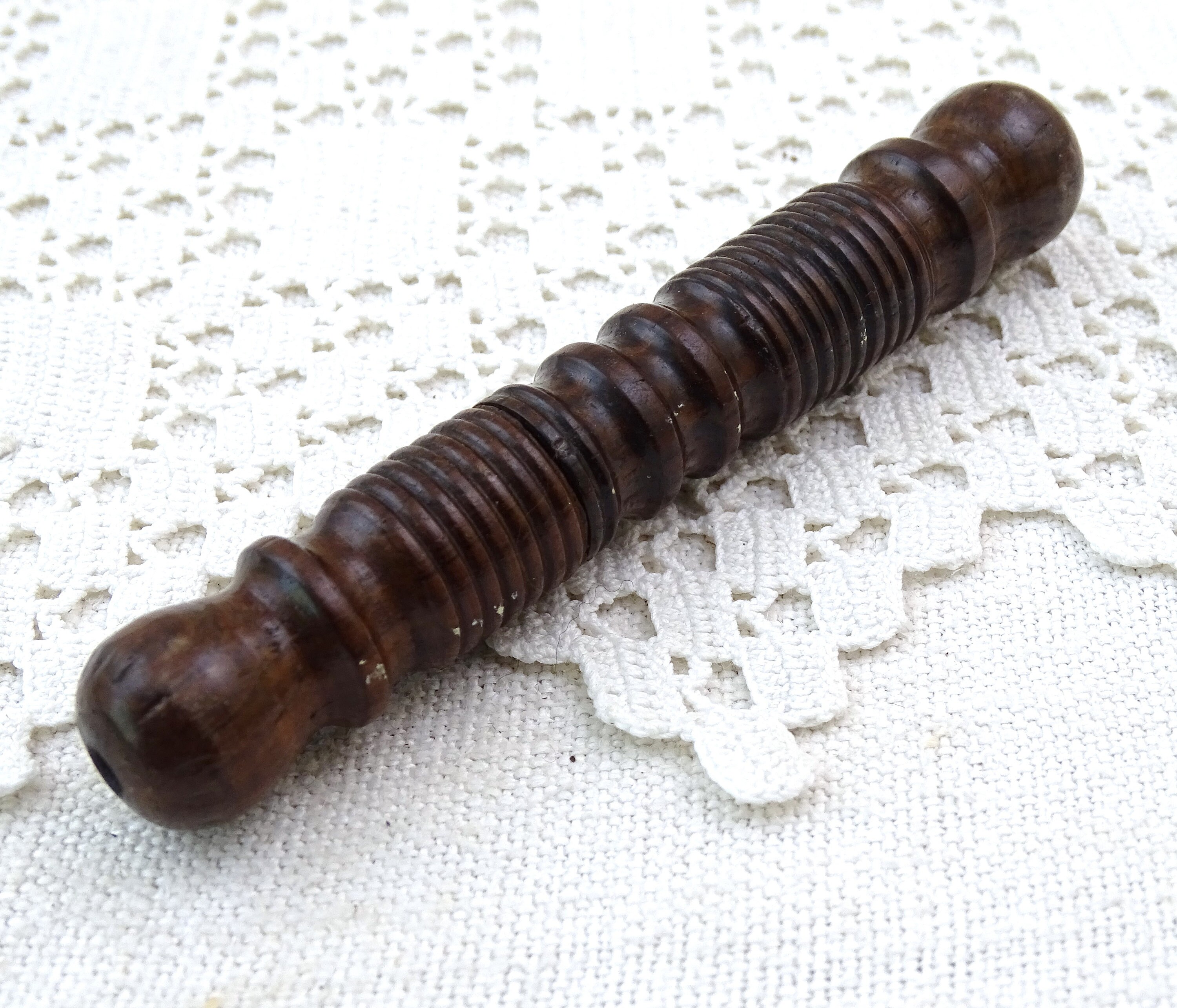 Antique French Turned Mahogany Wood Needle Case, Vintage Treen Wooden ...