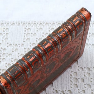 Small Antique French Book Shaped Metal Tin With Red Pattern for ...