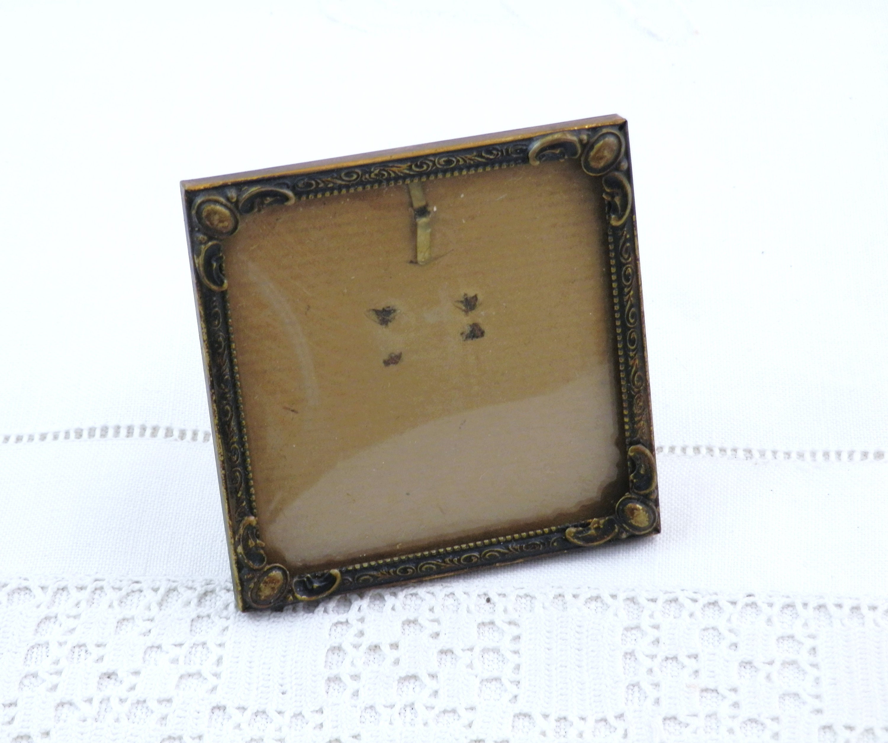 Small Antique Square Easel Stand or Wall Hanging Metal Picture Frame ...