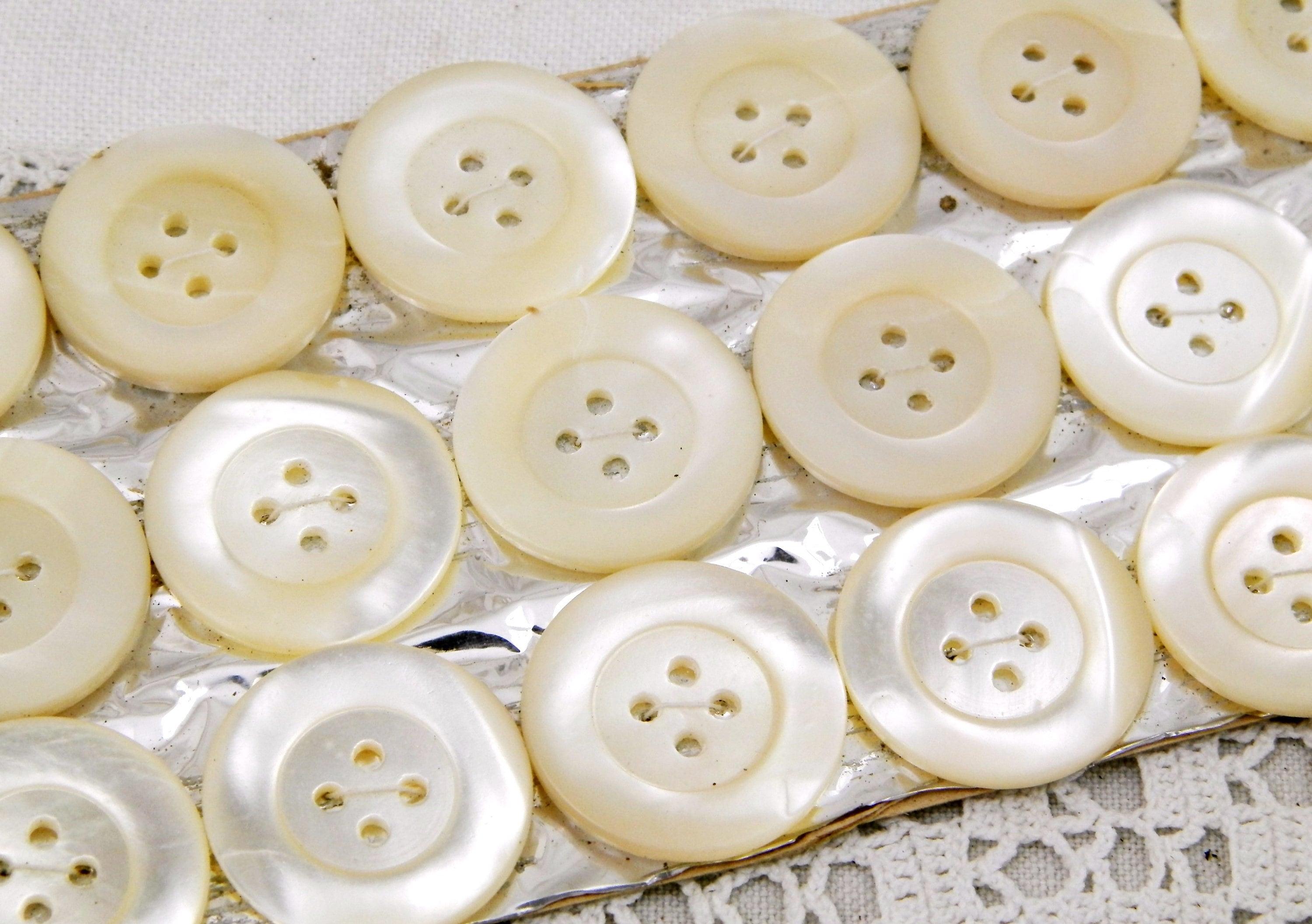 24 Large French Antique Unused Mother of Pearl / Nacre Buttons with 4 ...