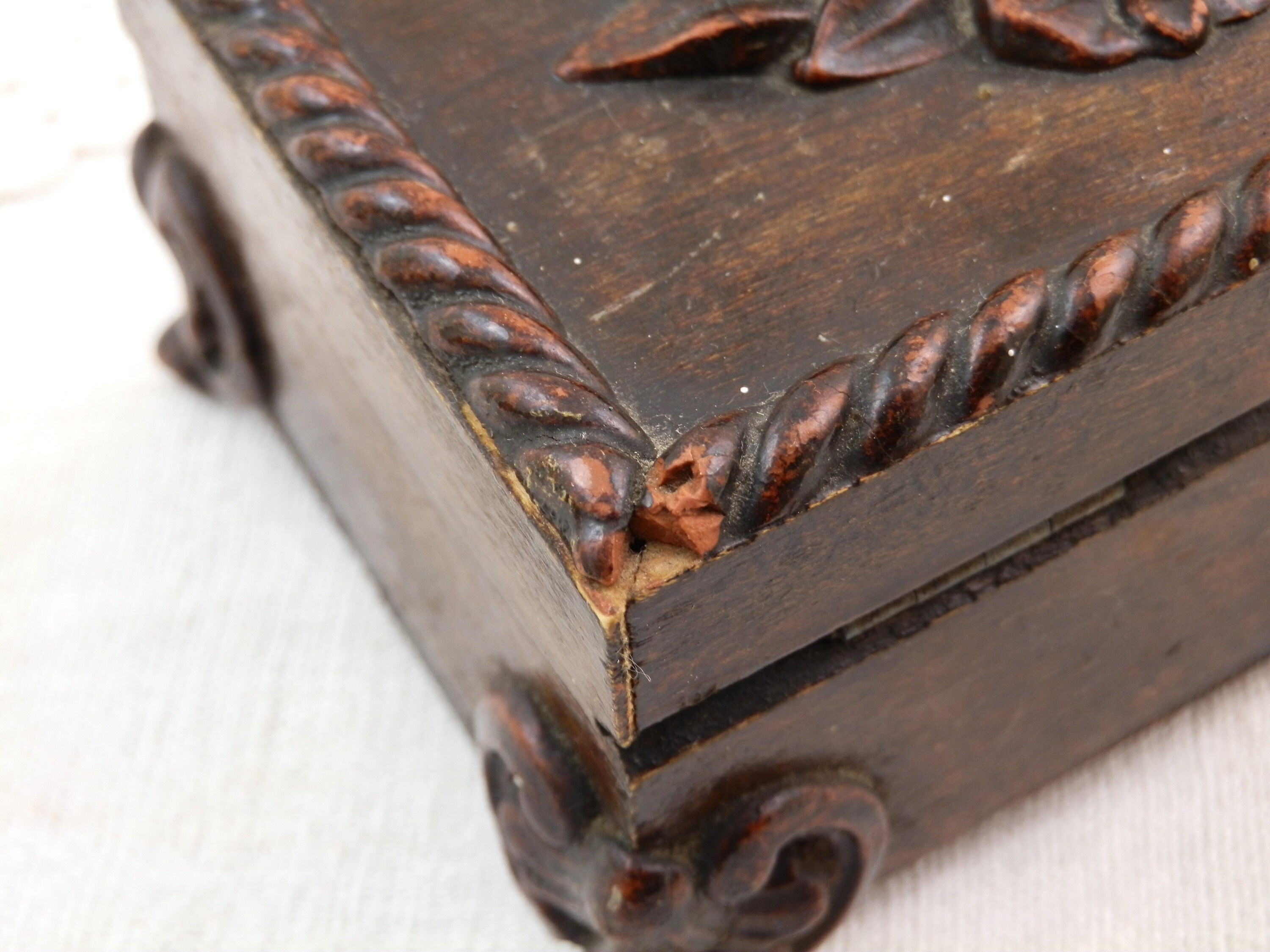 Small Antique French Decorative Wooden Box with Rose Pattern on the Lid ...