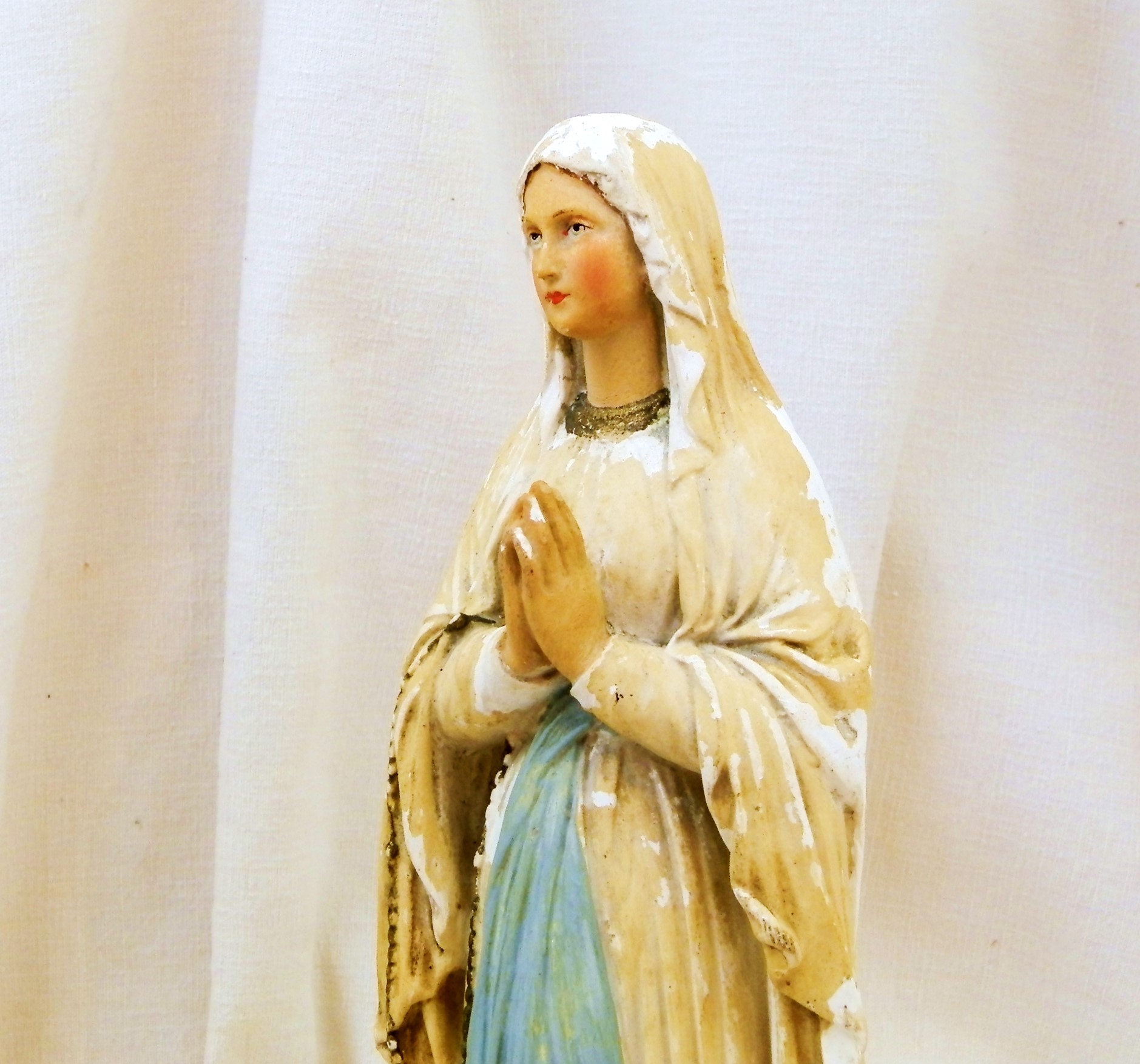 Antique French Chalkware Statue of Virgin Mary, Chippy Plaster ...