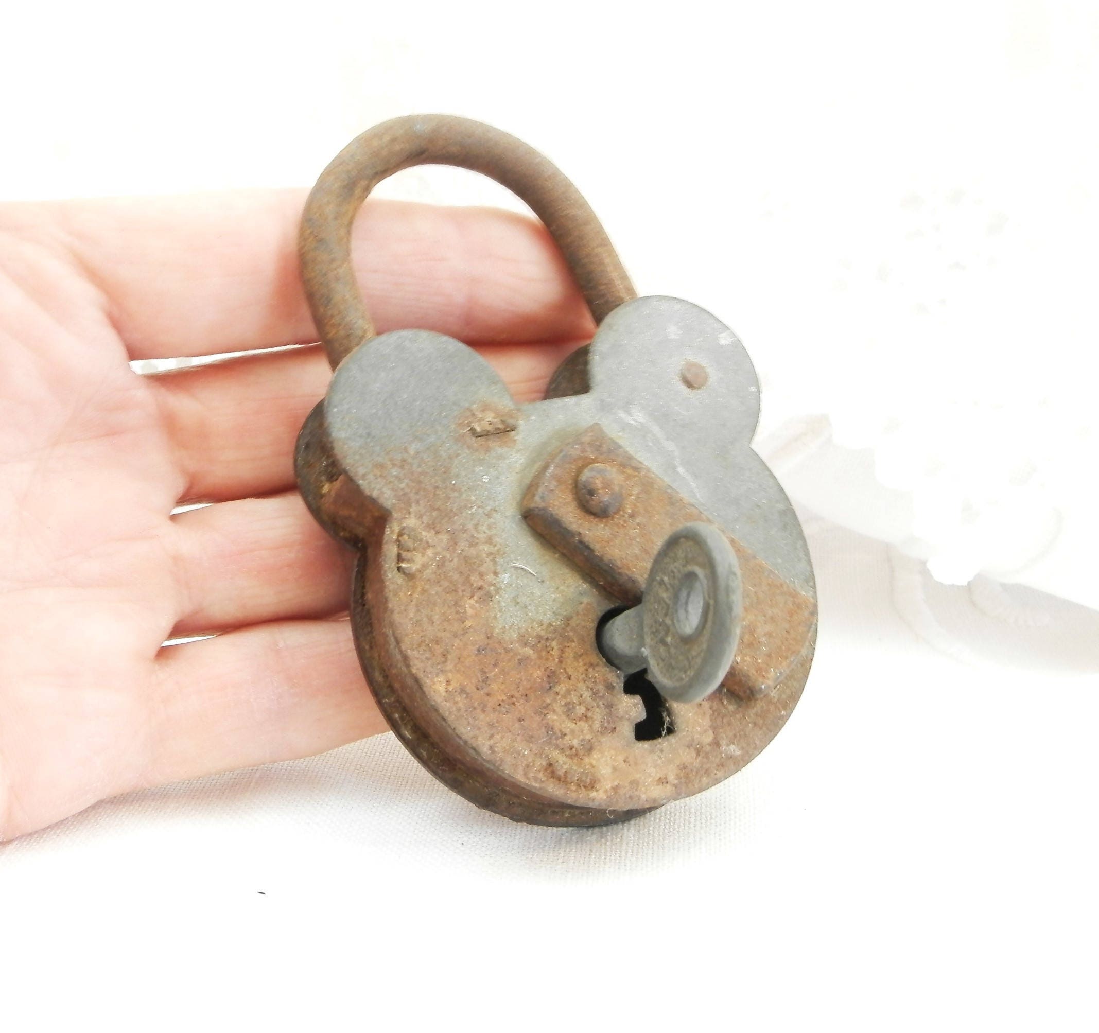 Vintage Working Rusty Patina Padlock with Key, French Mouse Lock in ...