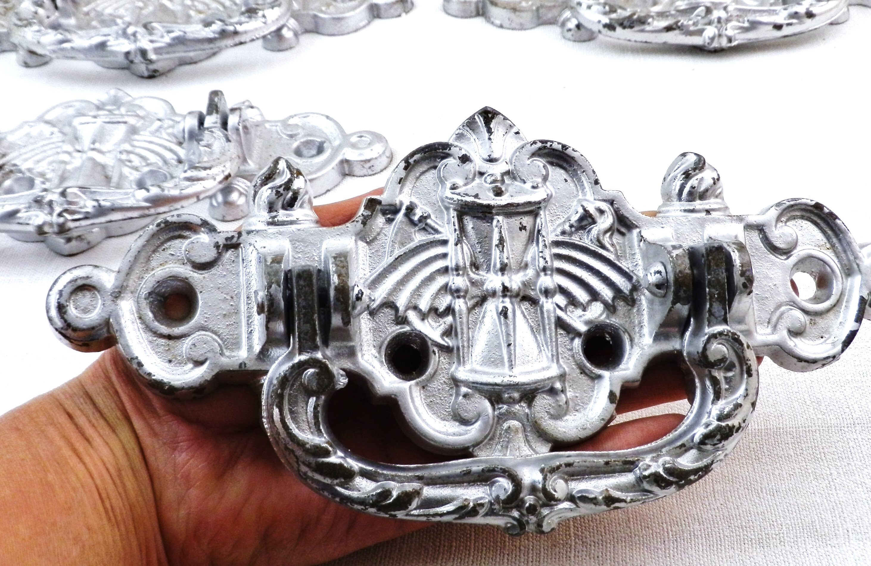 1 Large French Vintage Unused Cast Metal Coffin Handle Adorned with ...