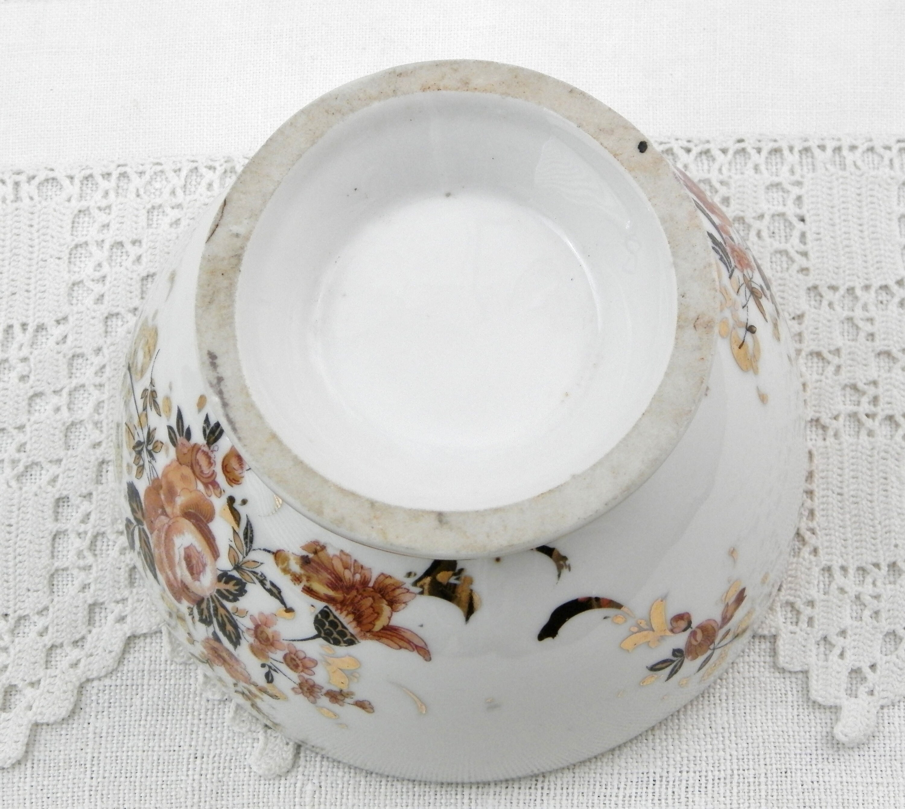 Antique French Fine China White and Gold Coffee Bowl with Rose Pattern ...
