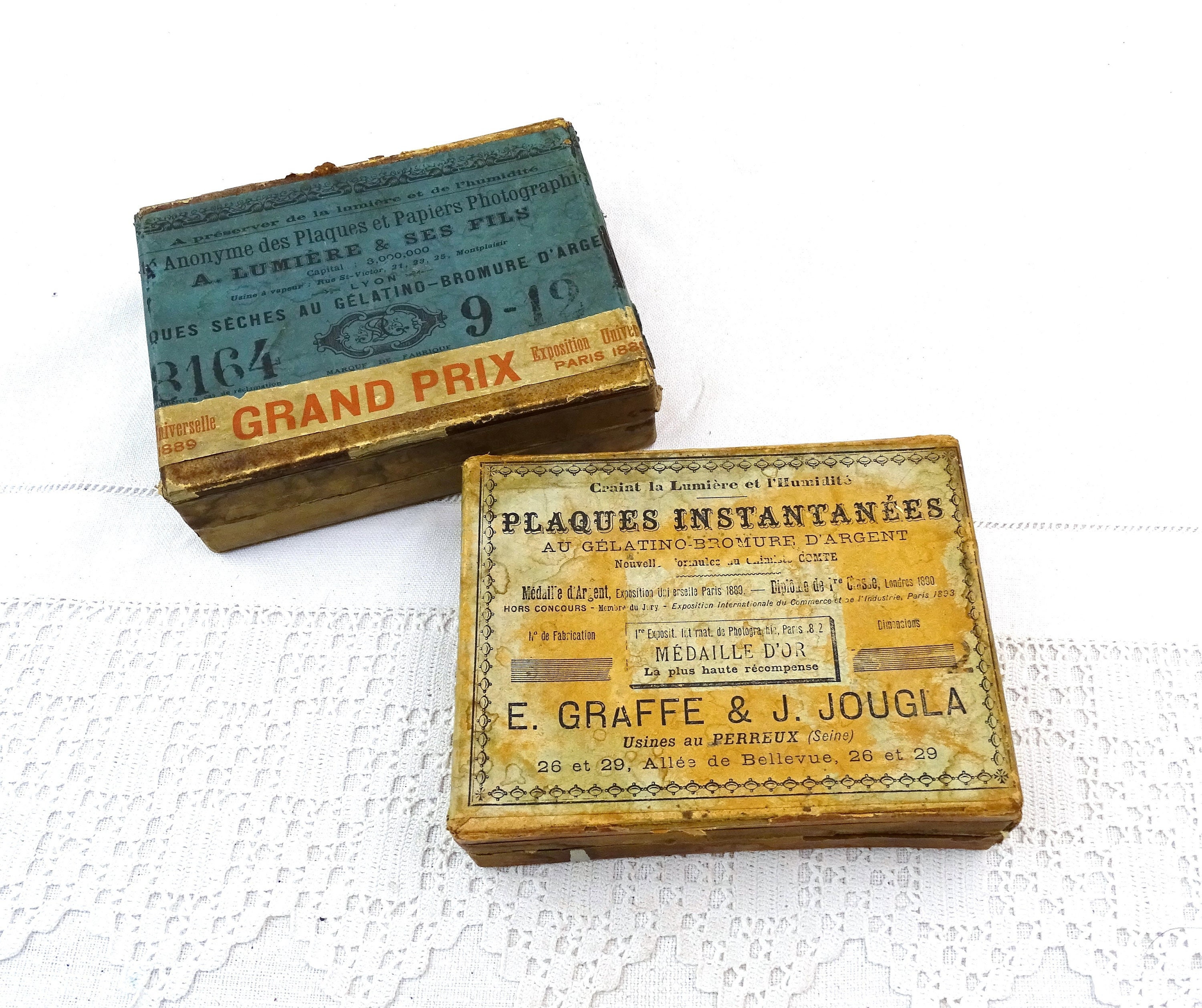 2 19th Century Antique French Empty Photographic Plate Boxes, Vintage ...