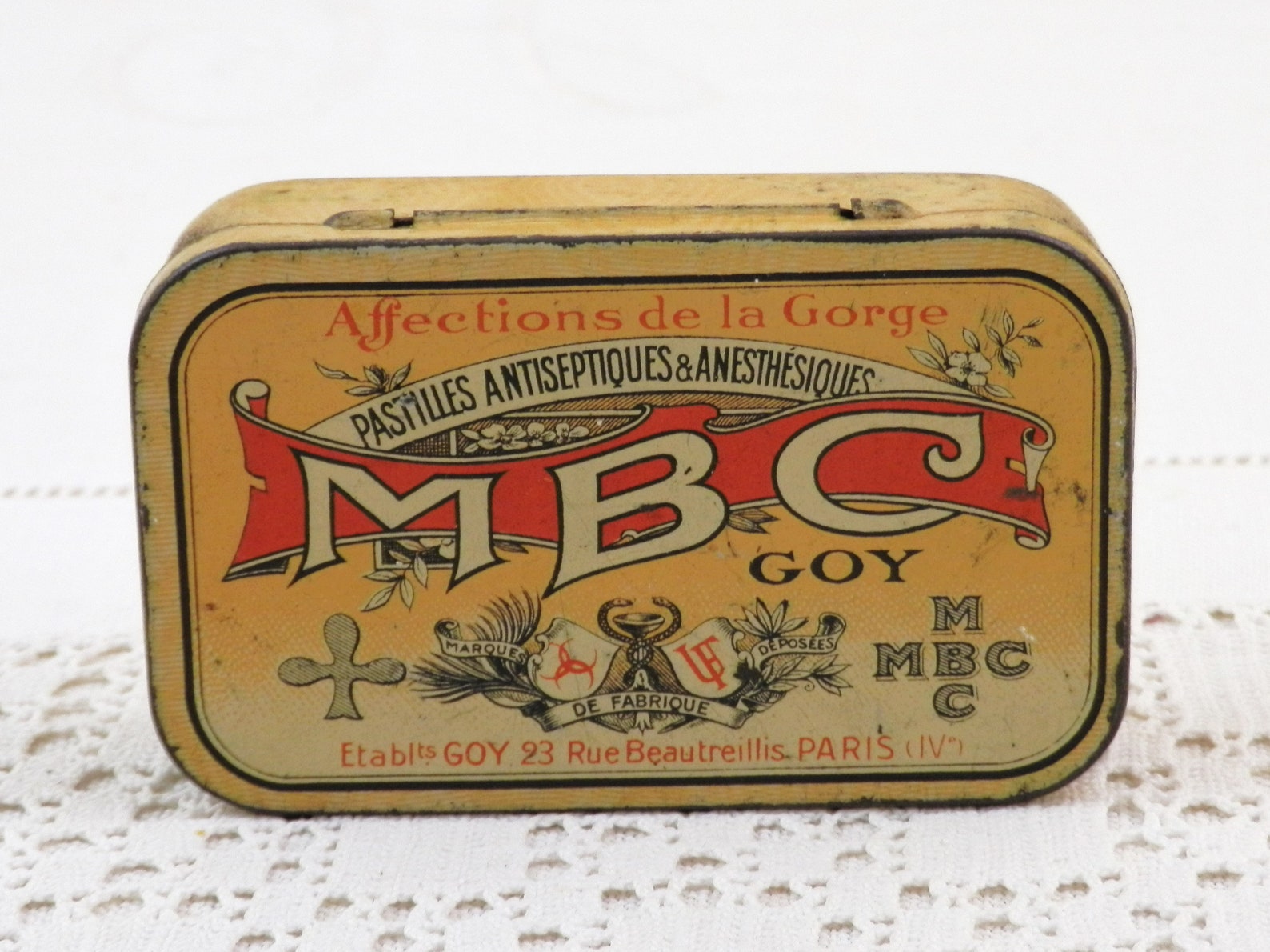 French Antique Lithographed Metal Tin Box for Antiseptic Pills MBC From ...