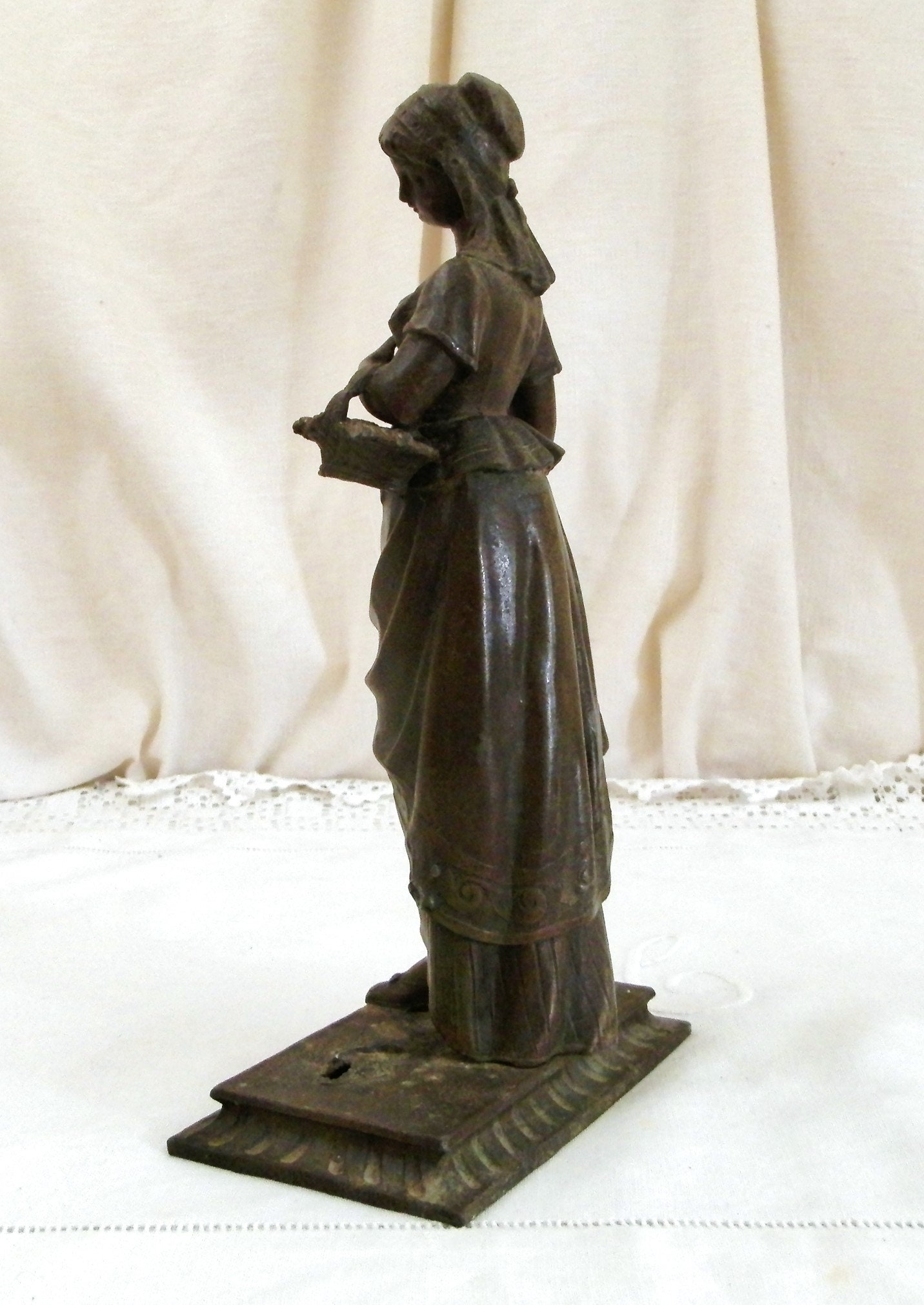 Antique 19th Century French Cast Iron Statue of Young Girl with Flower ...