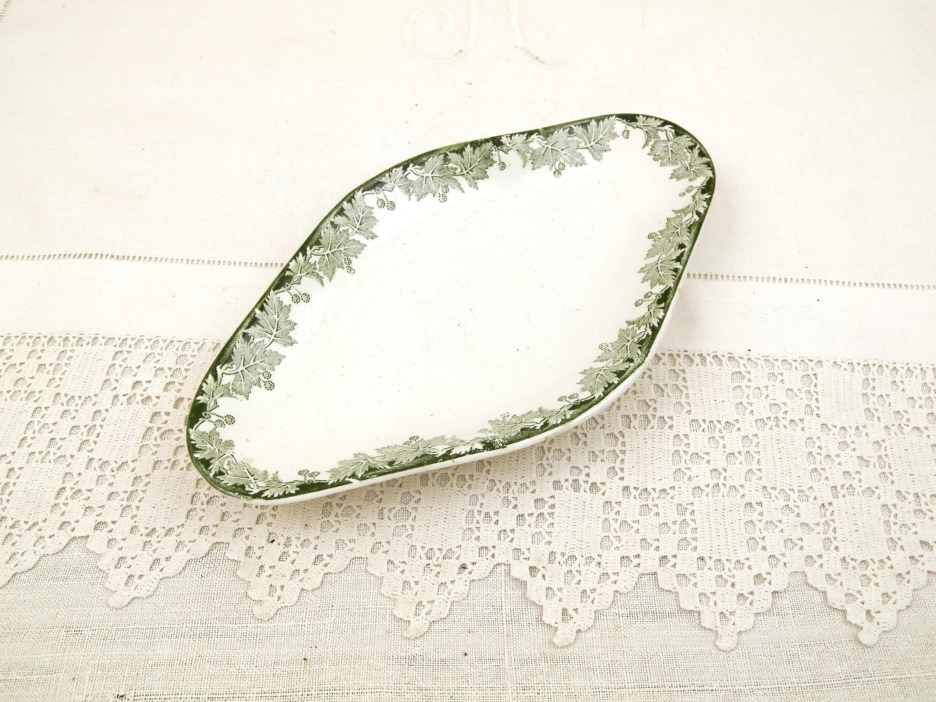 Antique French Ironstone St Amand Hamage Platane Spoon Rest with Teal ...