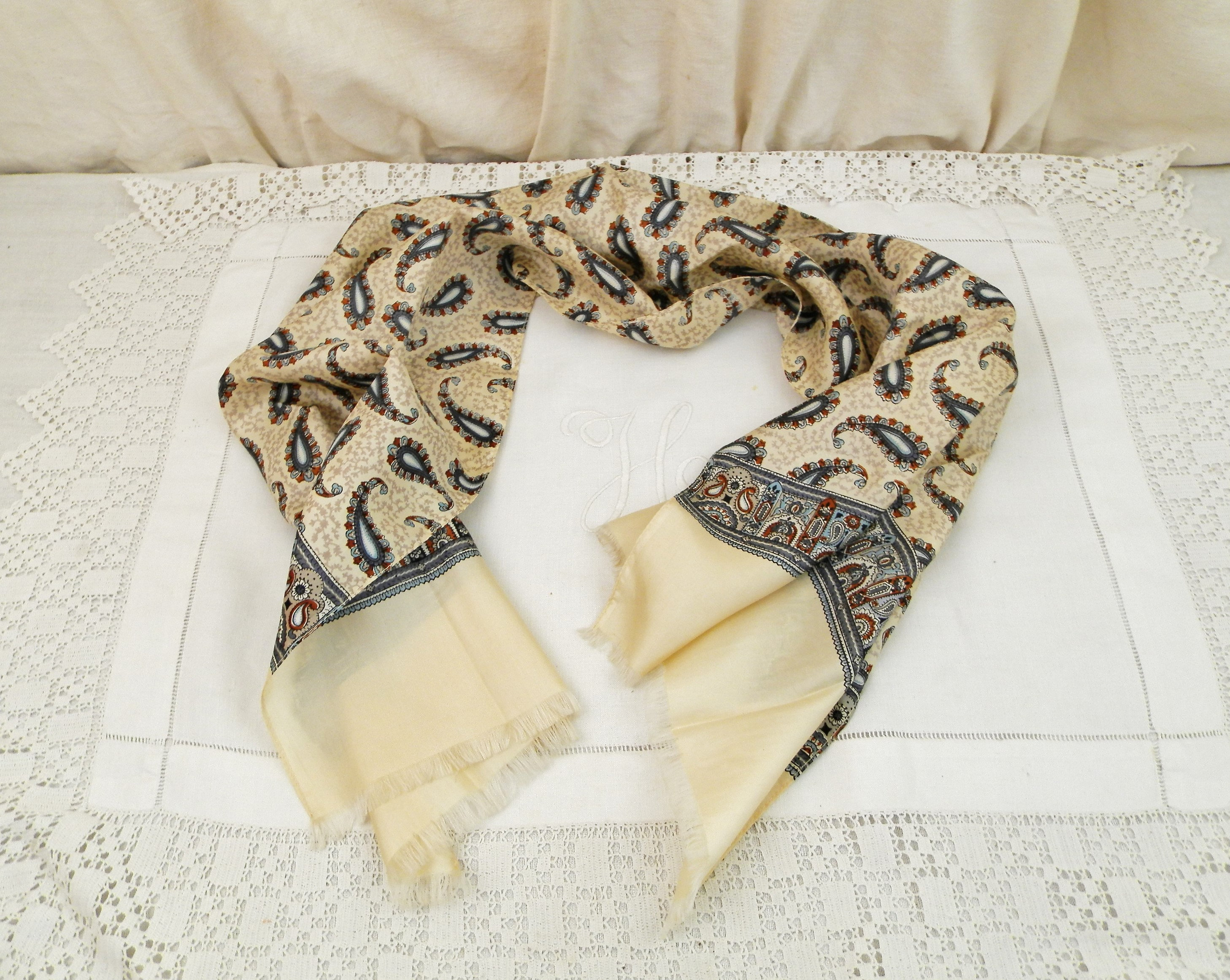 Vintage French Silk Paisley Pattern Scarf, Retro Clothing Accessory ...