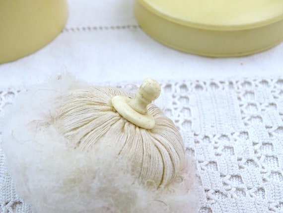 Vintage Round Off White Bakelite Powder Box with Puff… - Gem
