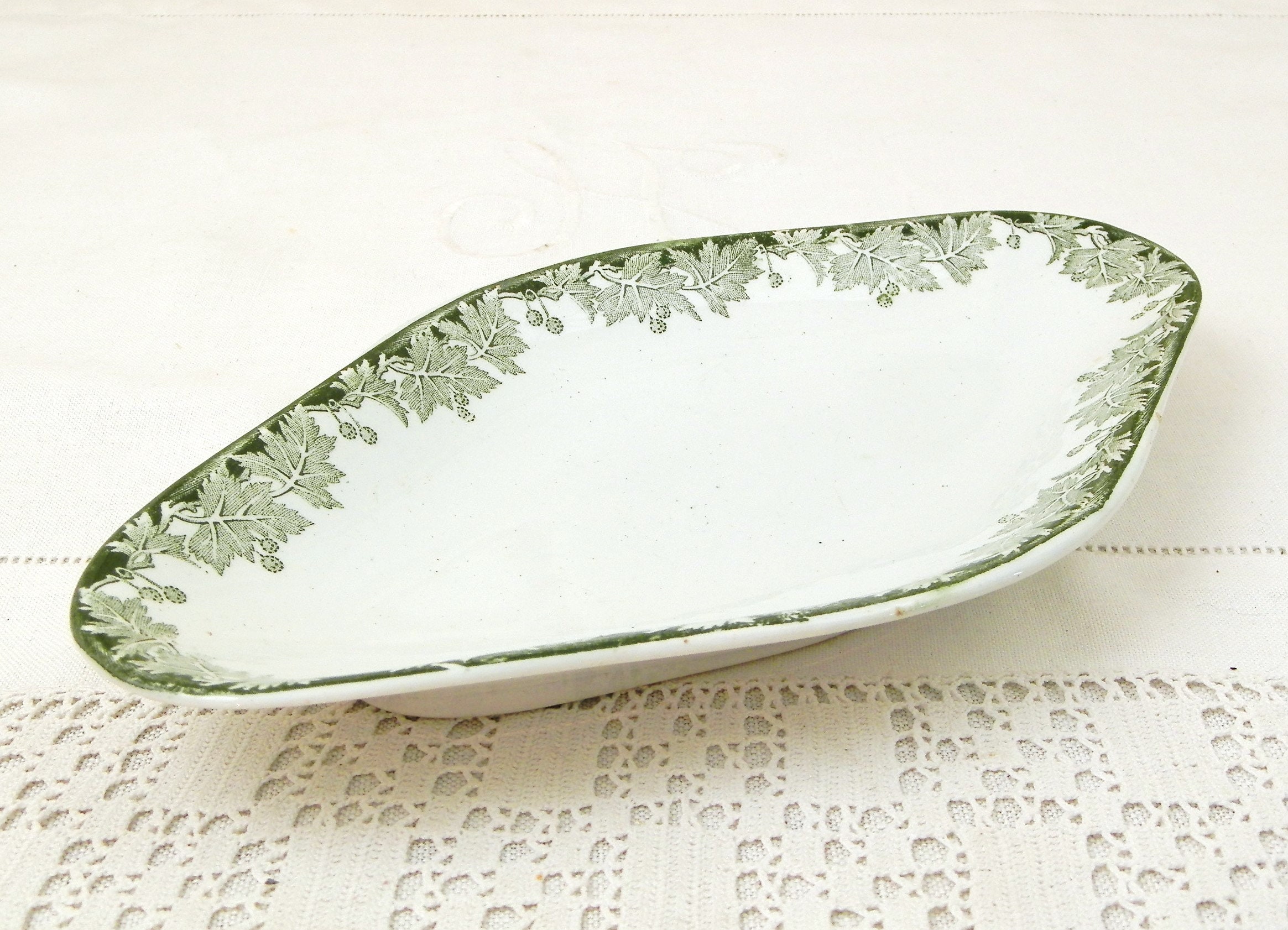 Antique French Ironstone St Amand Hamage Platane Spoon Rest with Teal ...