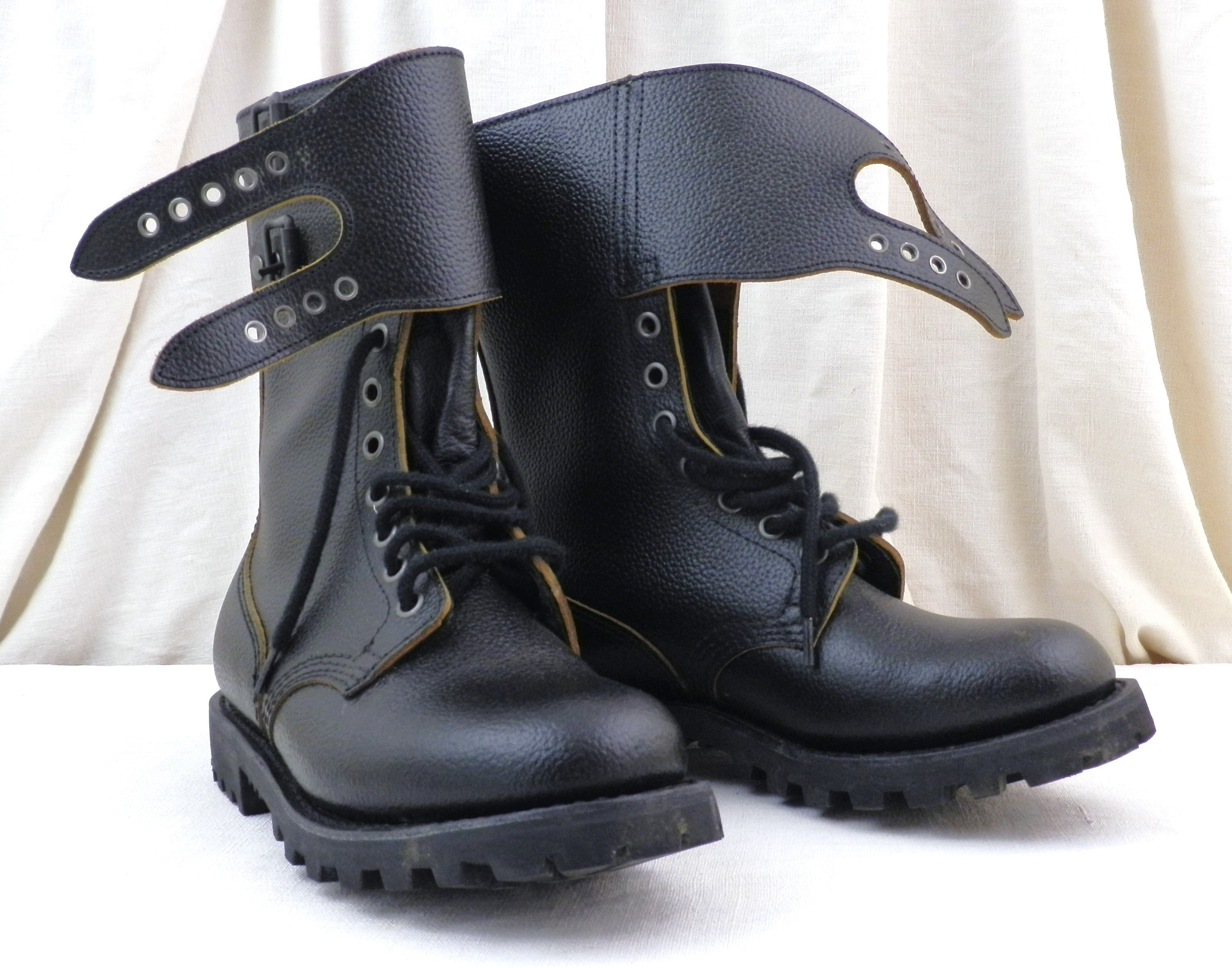 Small Unused French Vintage Black Leather Army Rangers Combat Boots ...