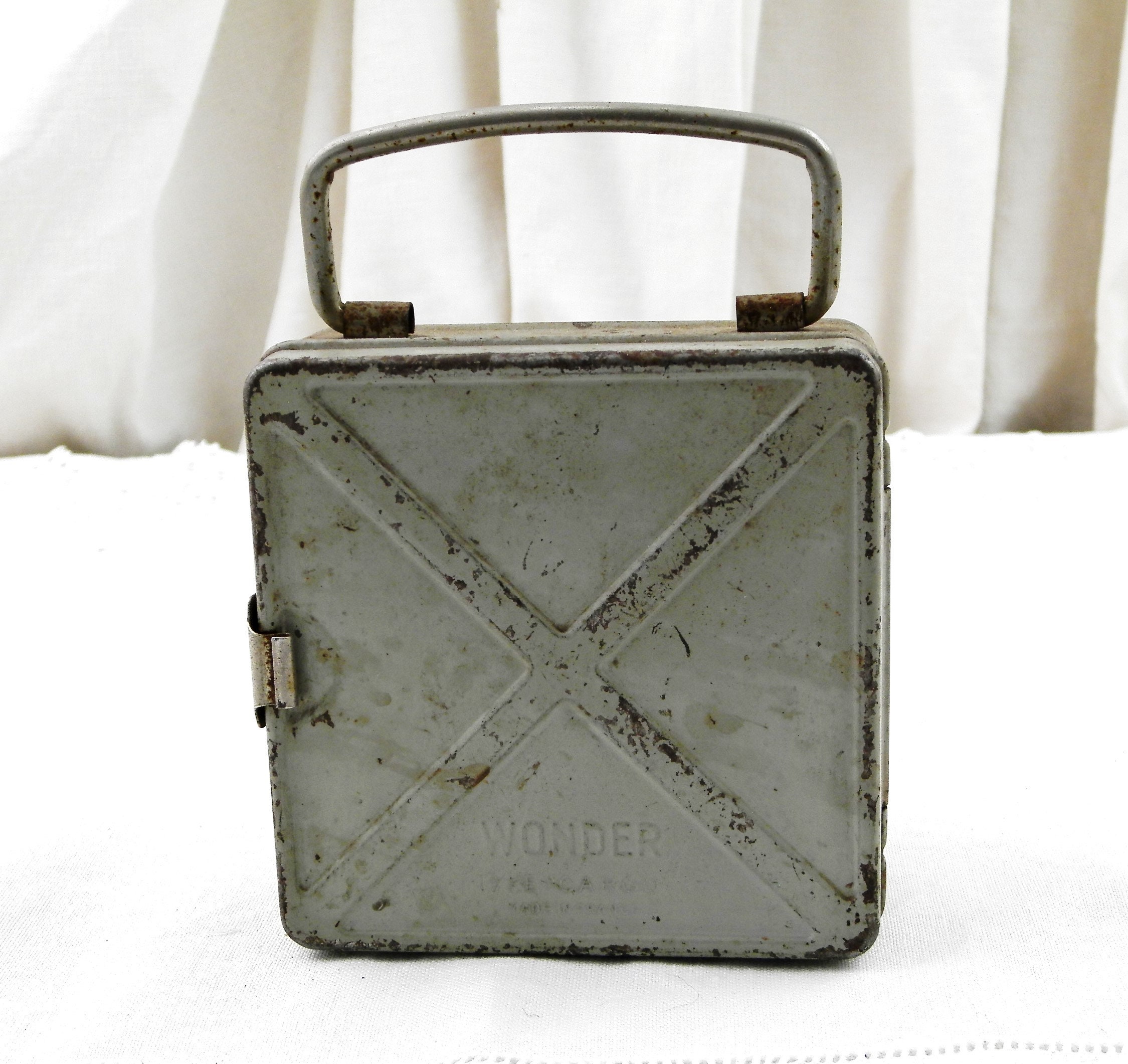 Vintage French Square Gray Metal Hand Held Flashlight By Wonder Model ...