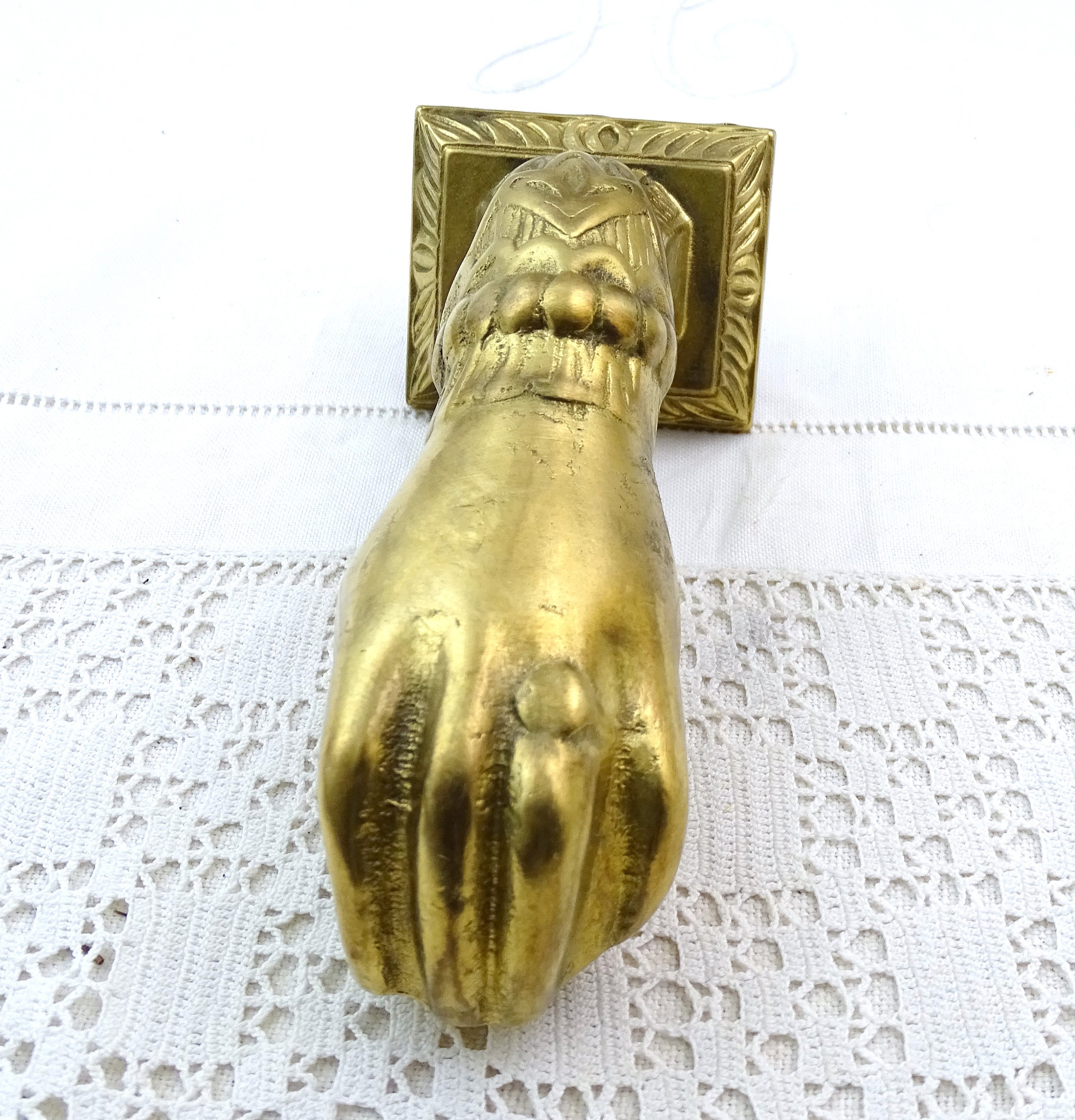 Vintage French Traditional Cast Bronze Hand Front Door Knocker, Retro ...