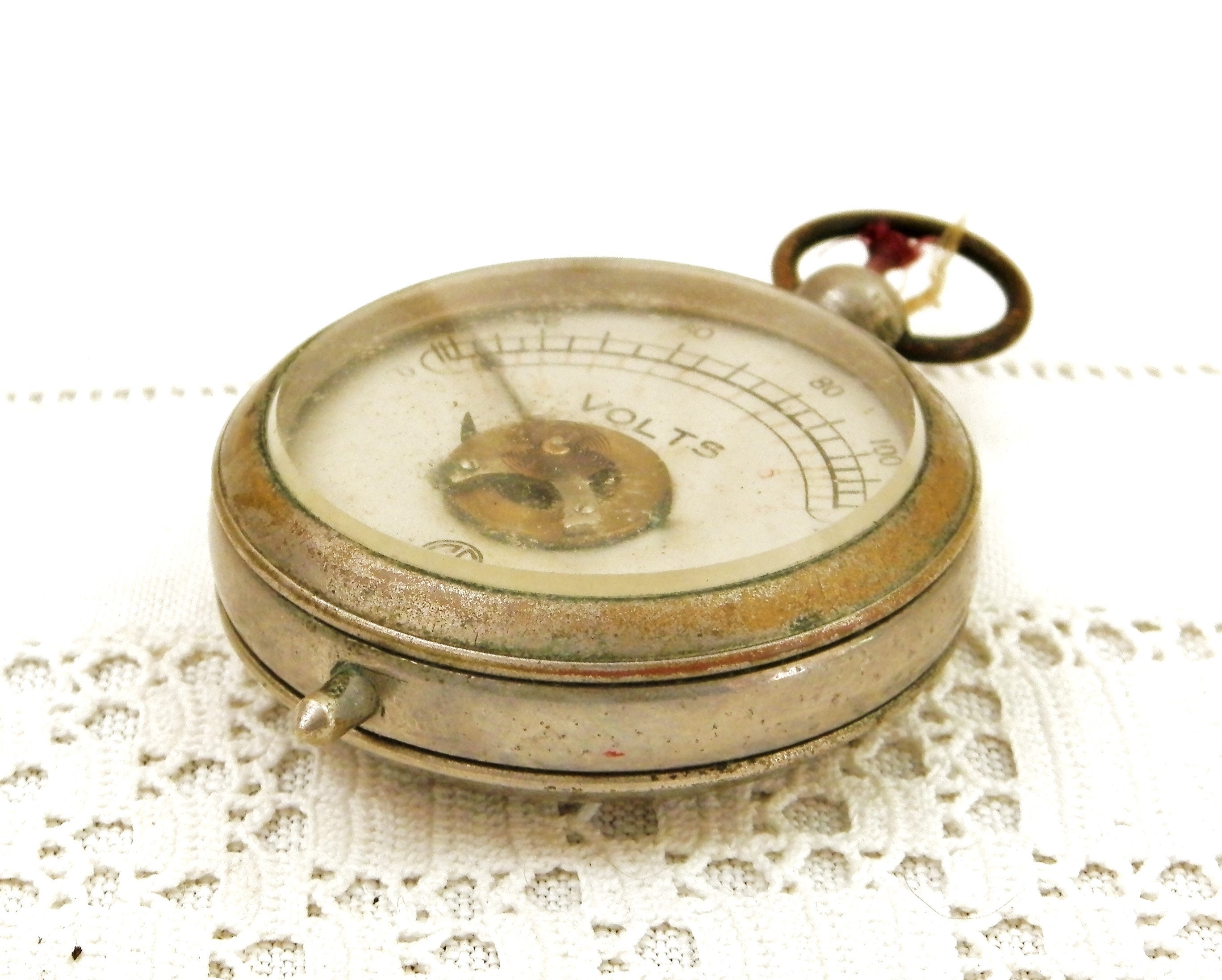 Antique French Round Pocket Voltmeter Made of Silver Plated Metal and ...