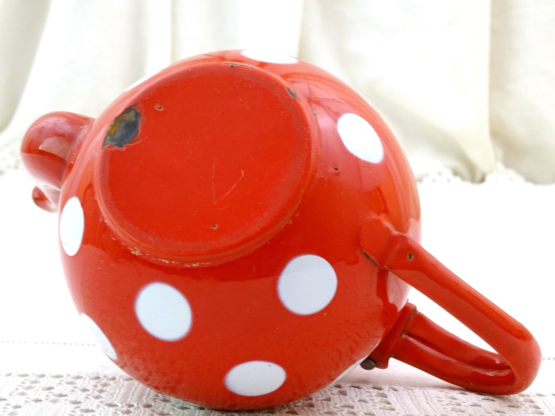 Small Vintage Chippy Red and White Polka Dot Enamelware Tea | Etsy