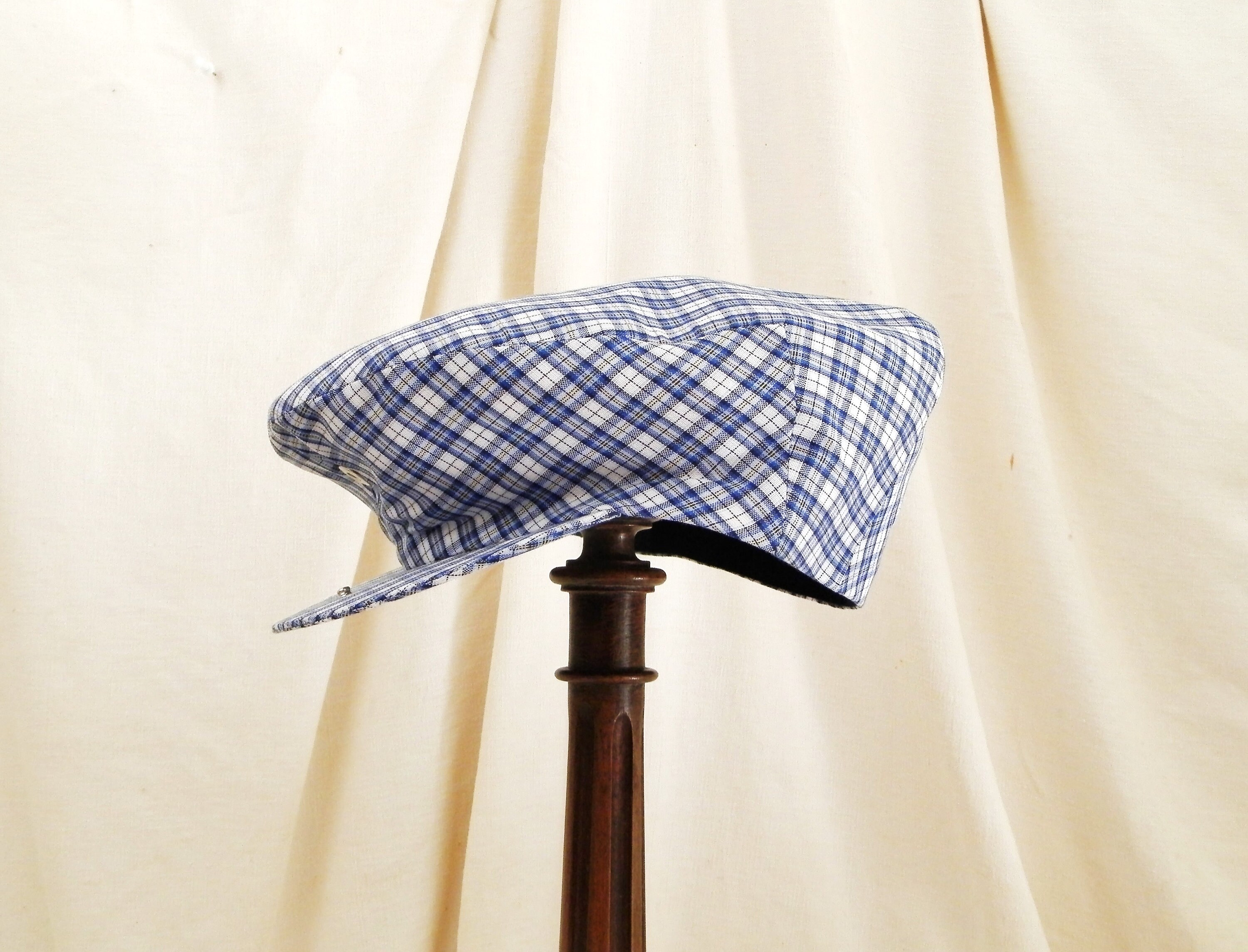 Vintage French Unused Cotton Blue and White Chequered Pattern Sport ...