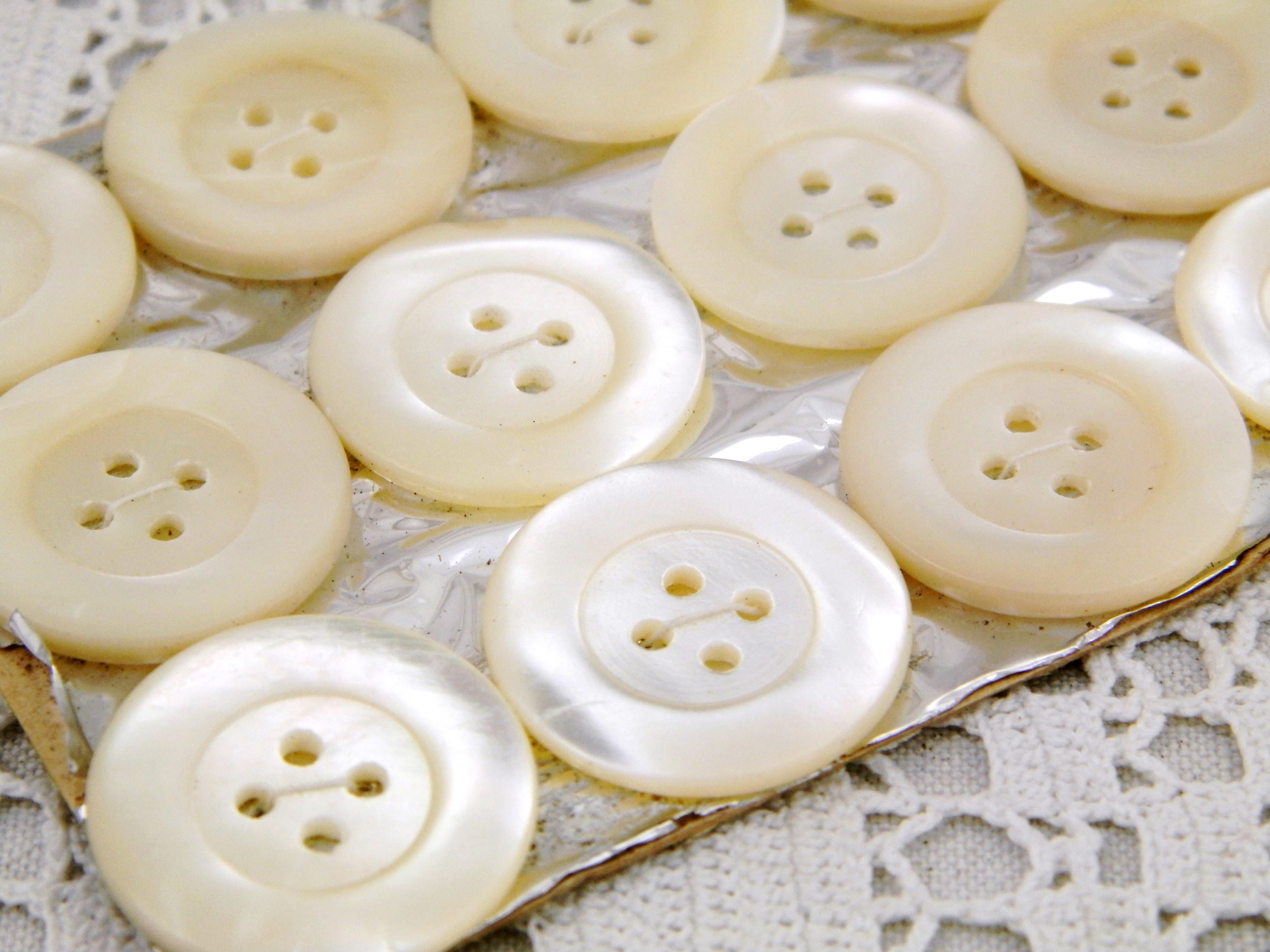 24 Large French Antique Unused Mother of Pearl / Nacre Buttons with 4 ...