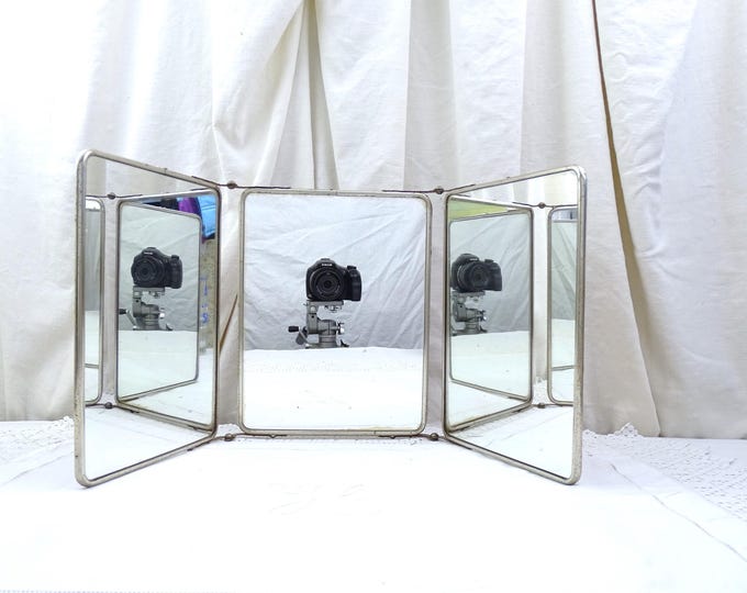 Vintage French Folding Triptych Mirror, Vintage Barbers 3 Piece Hanging Looking Glass From ...