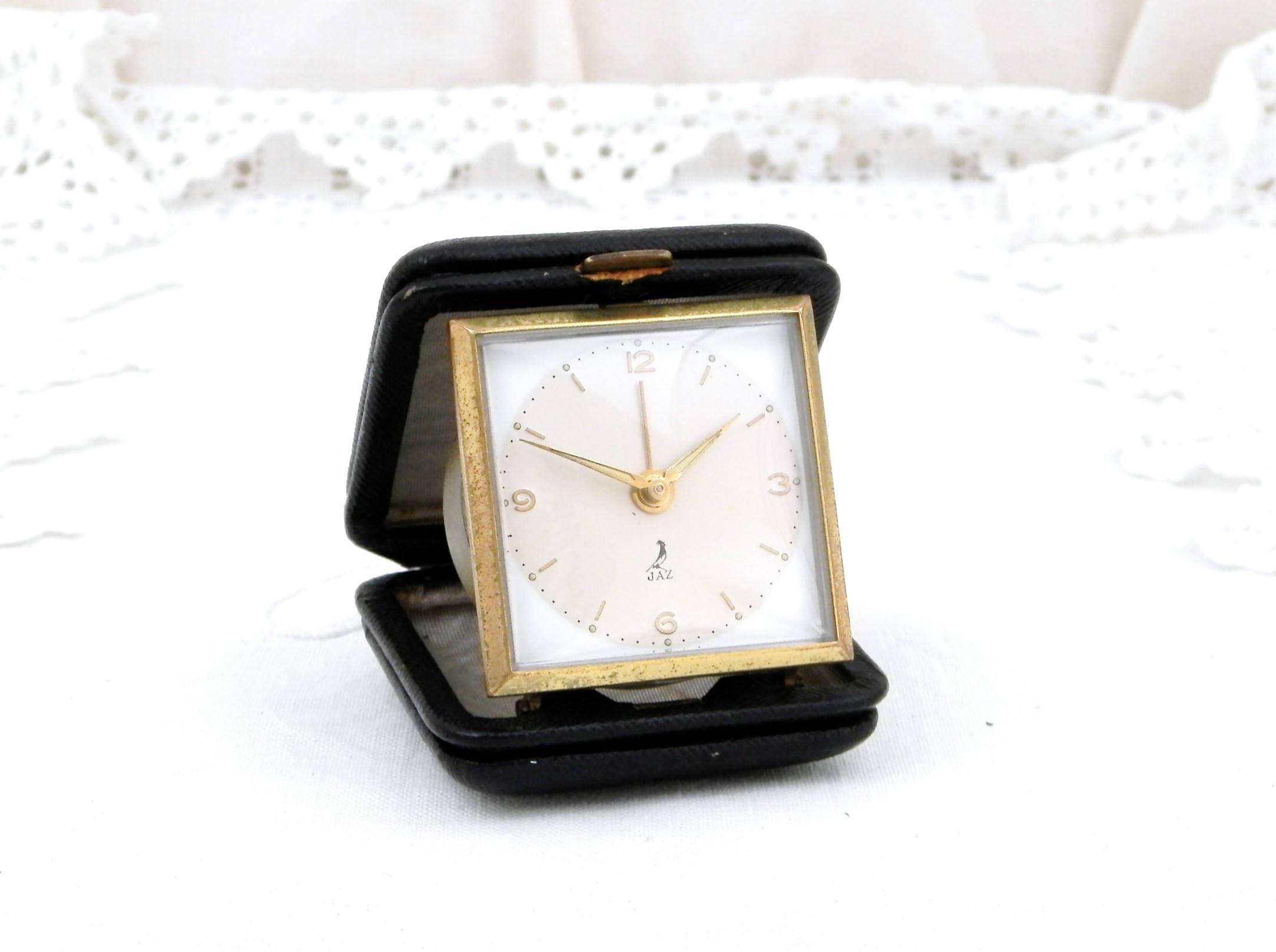 Vintage Black Leather Boxed 1950s Mid Century Working Travel Alarm ...