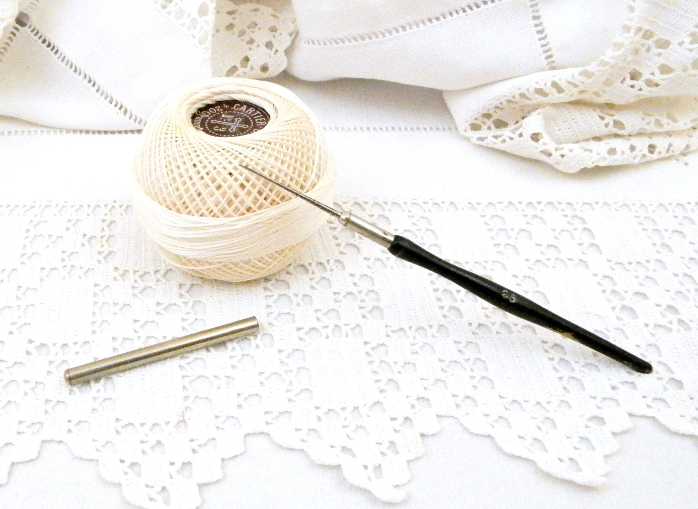 Very Small Vintage Crochet Number 25 with Cover Made of Wood and Steel ...