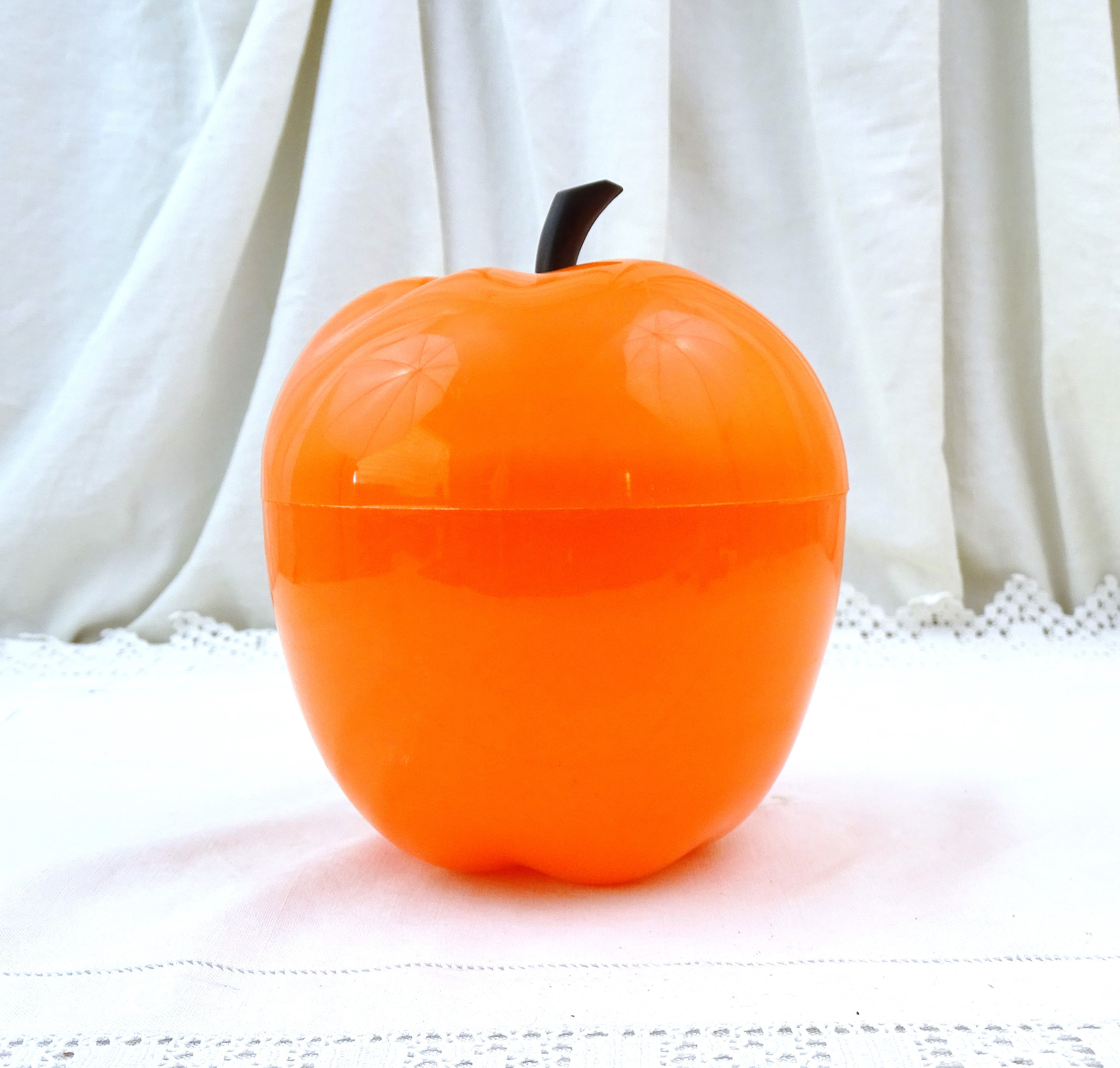 Vintage French Mid Century Bright Orange Plastic Apple ice Cube Holder ...