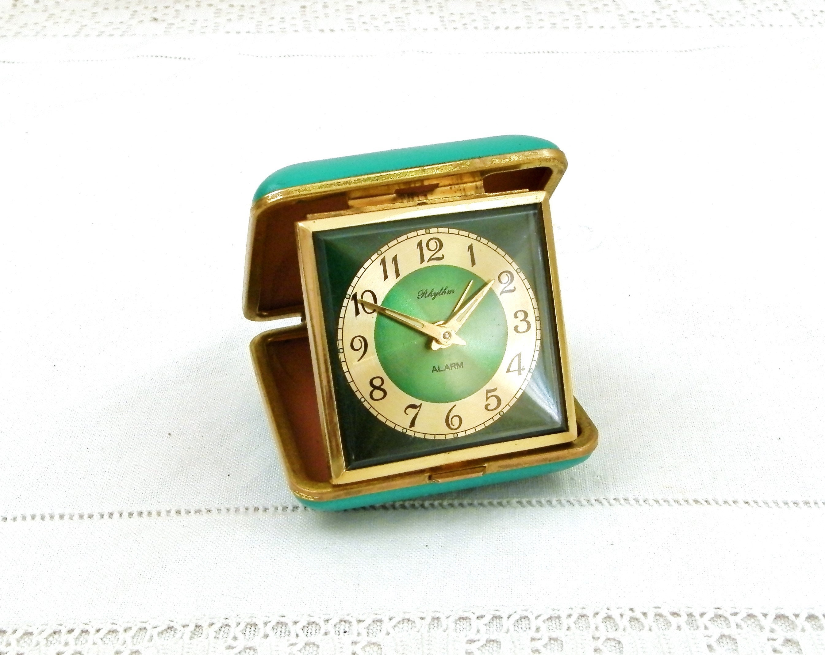 Working Vintage French Folding Turquoise Green Leather Travel ...