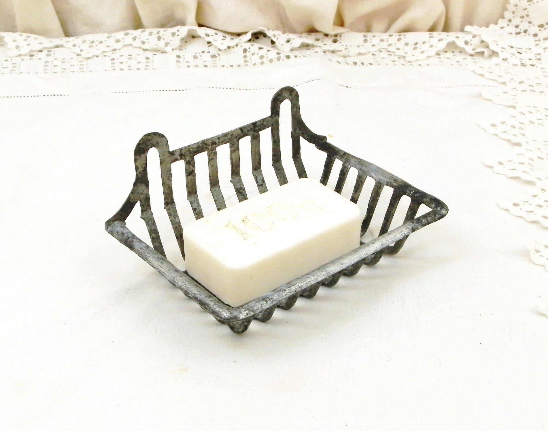 Vintage White Metal Wall Hanging Soap Bar Holder, French Mural Soap ...